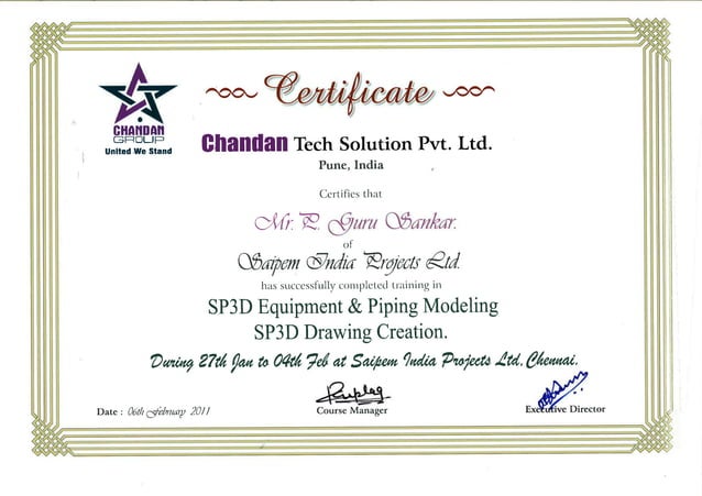 SP3D Training Certificate | PDF