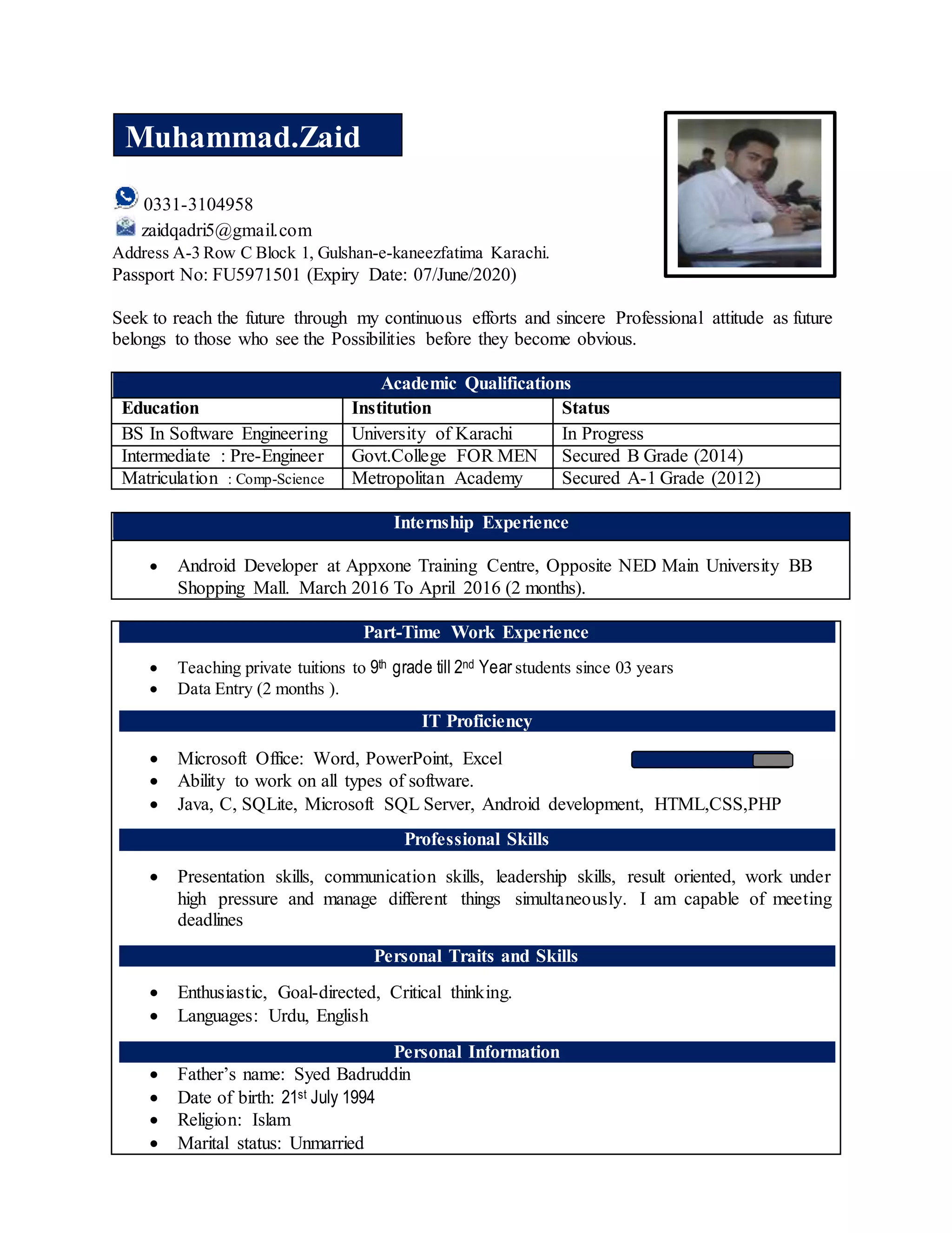 Muhammad.Zaid CV | PDF