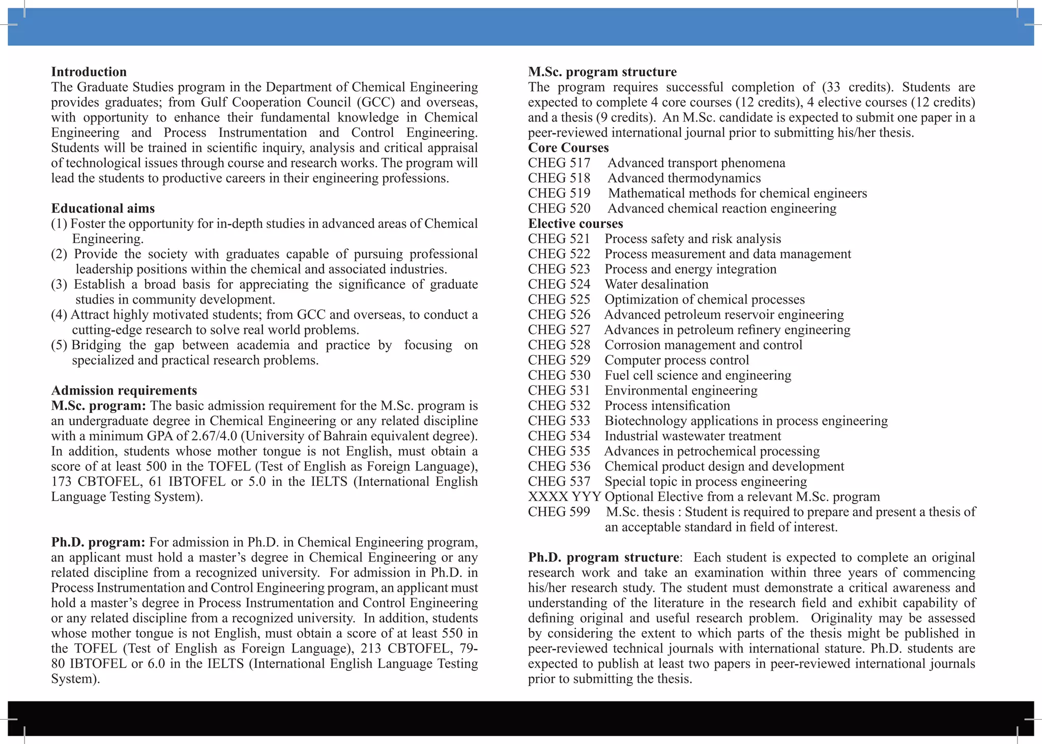 M.Sc Advanced Chemical Engineering Brochure | PDF
