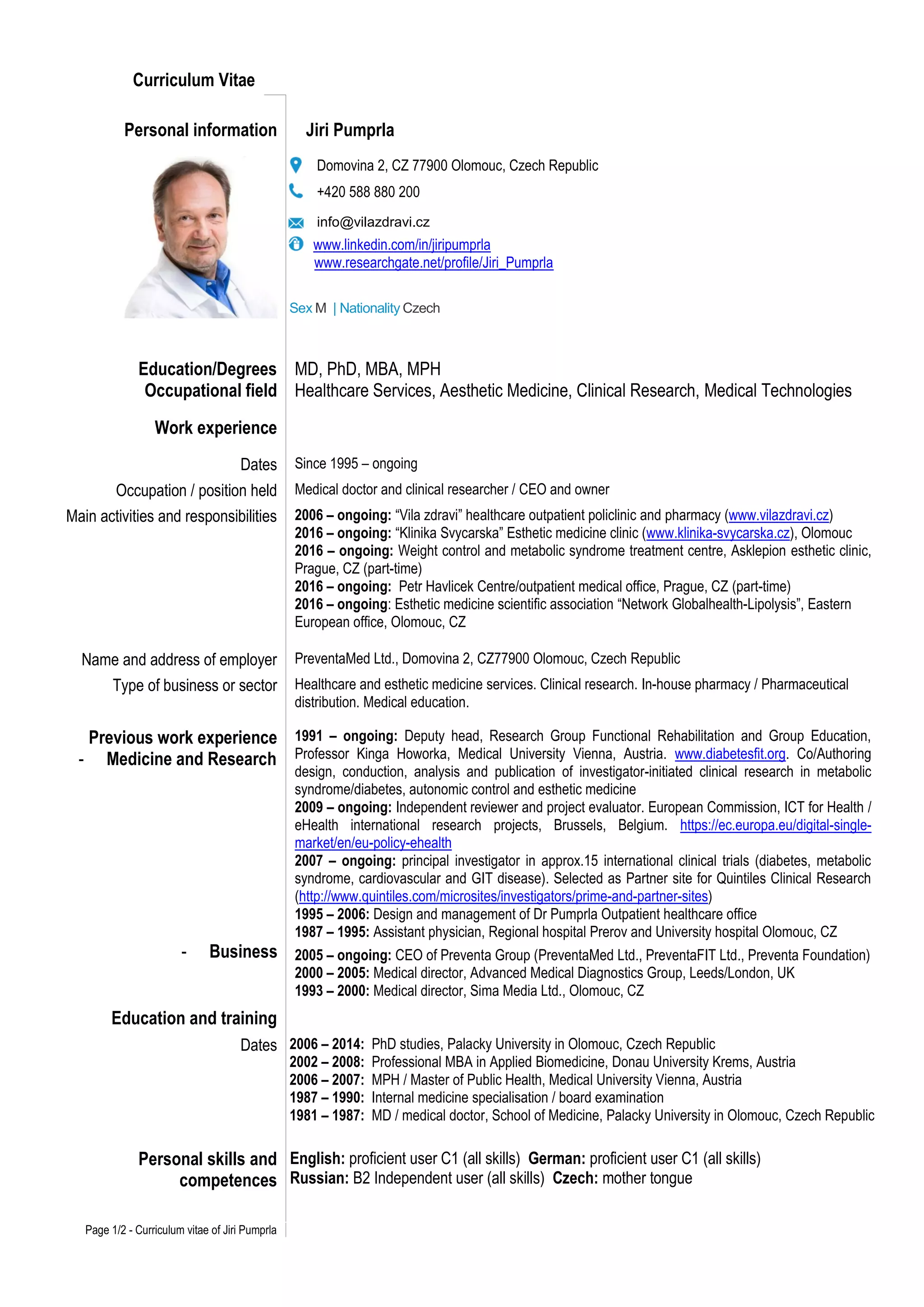 CV_Jiri_Pumprla_AUG2016 for LinkedIN | PDF