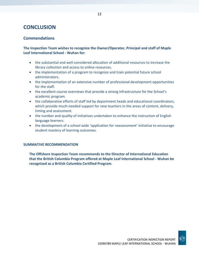 Certification Inspection Report MLIS-W | PDF