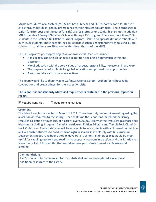Certification Inspection Report MLIS-W | PDF