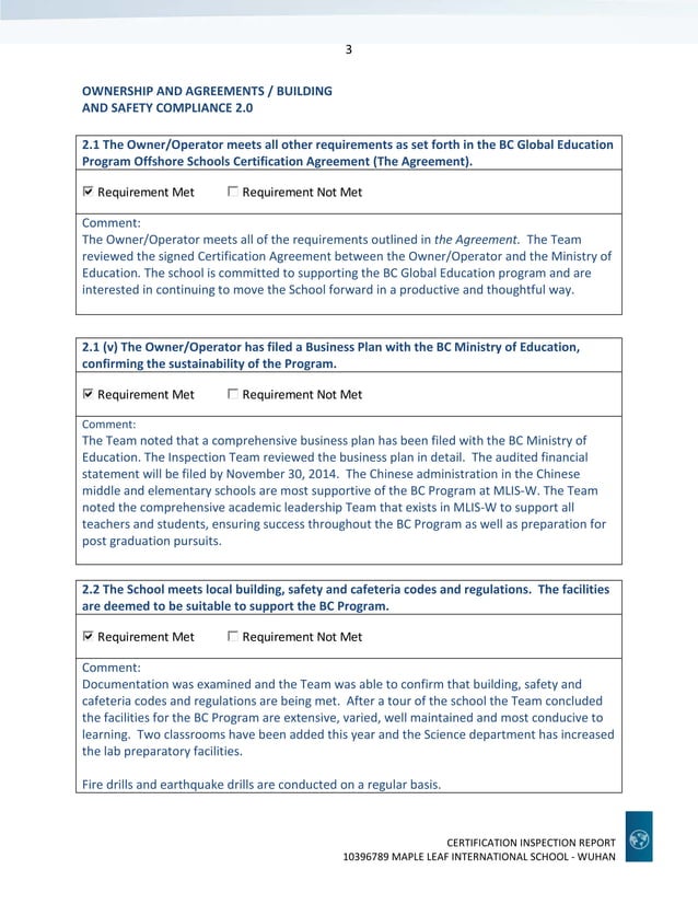 Certification Inspection Report MLIS-W | PDF