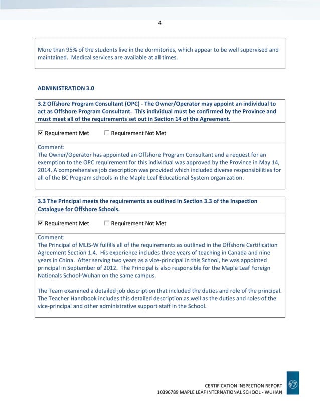 Certification Inspection Report MLIS-W | PDF