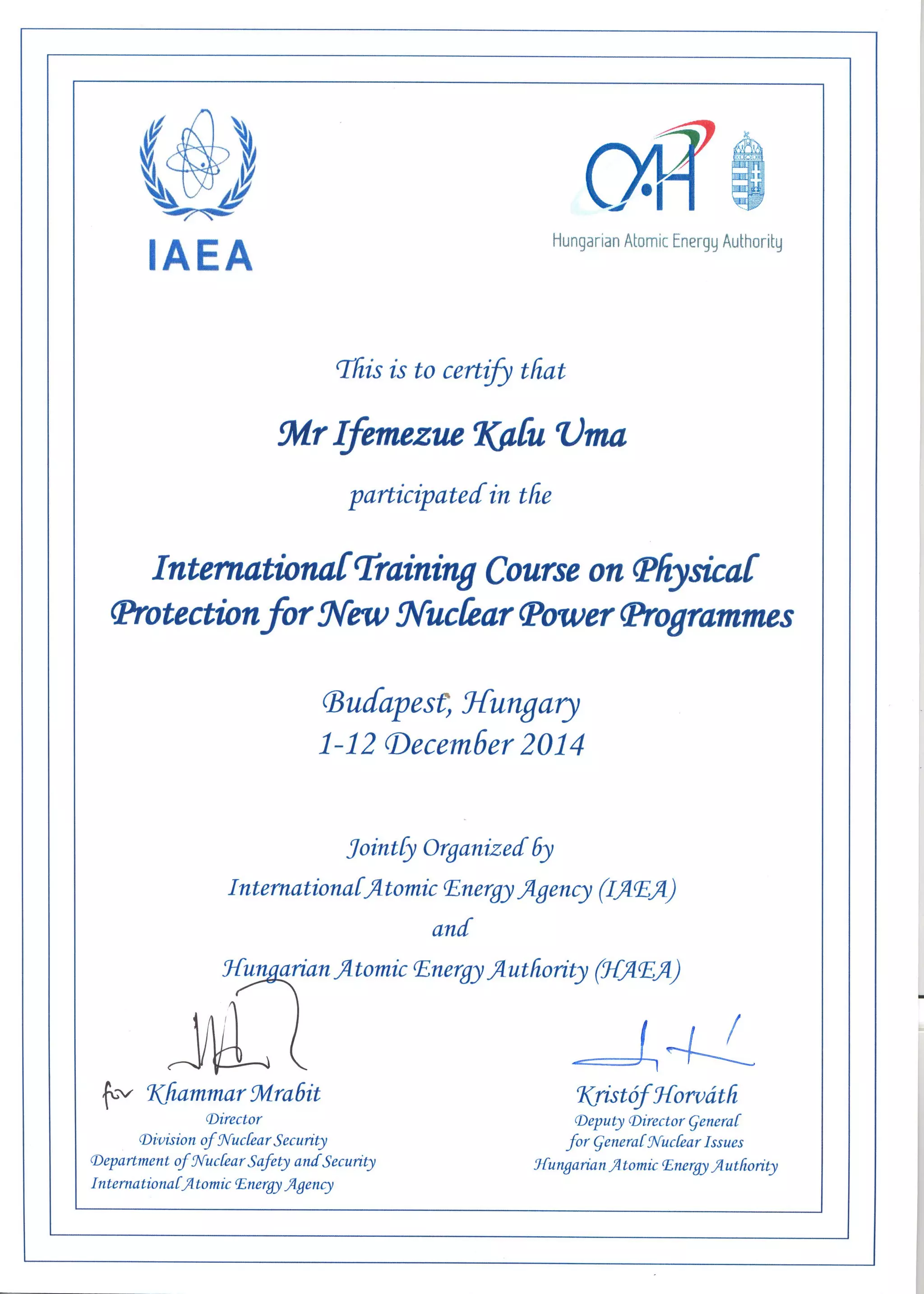 Int'l Training Course on Physical Protection for New NP Programmes ...