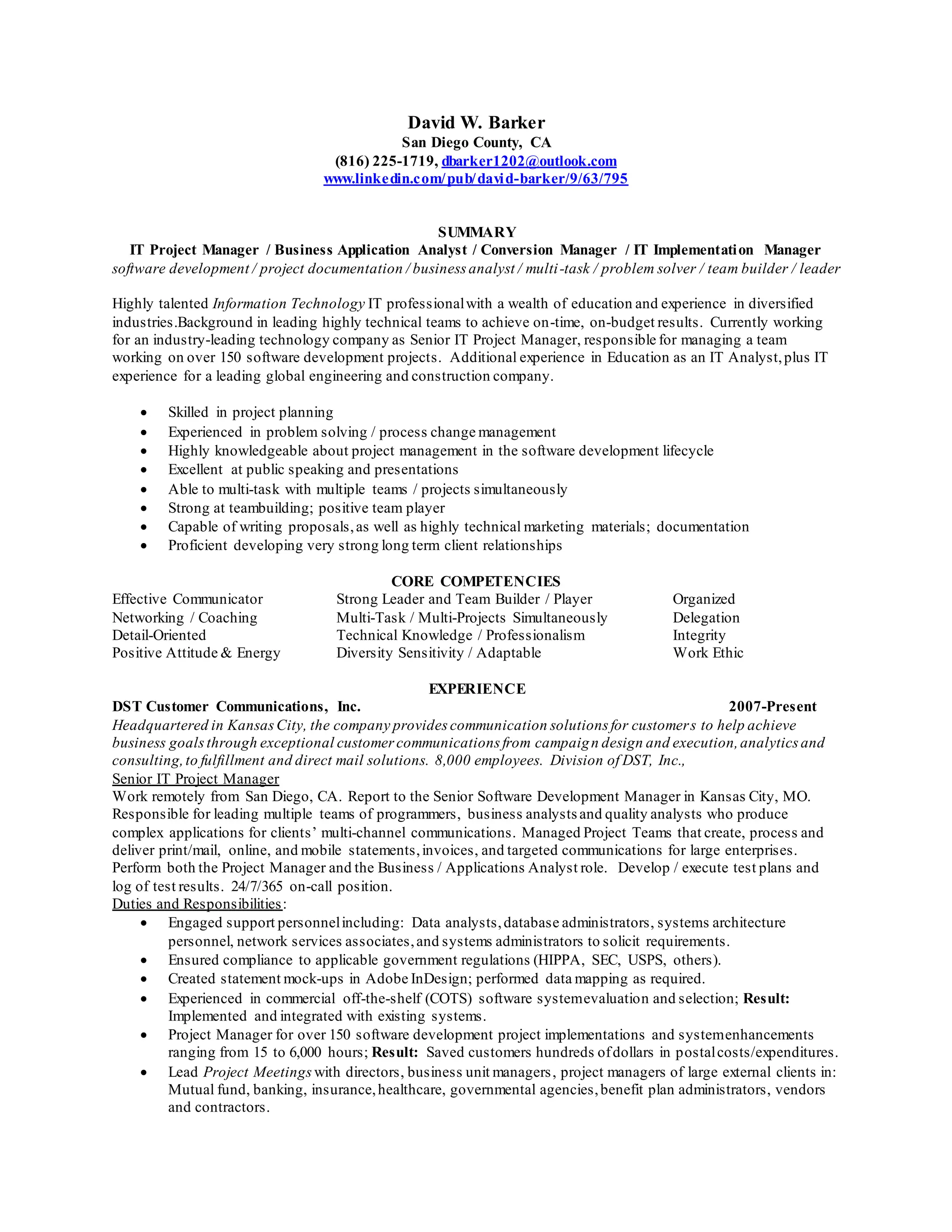 Resume David Barker | DOCX