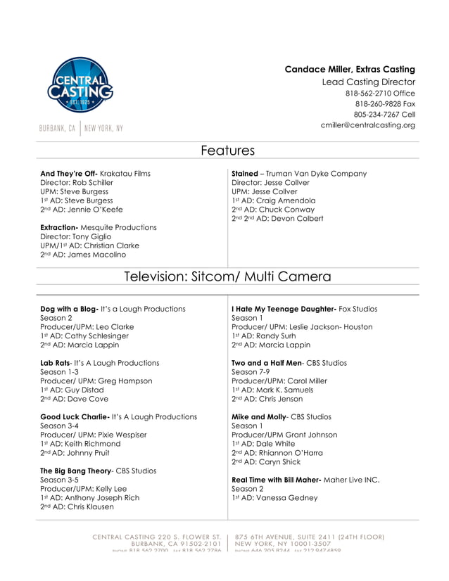 Candace Miller- Casting Resume | PDF | Television | Entertainment