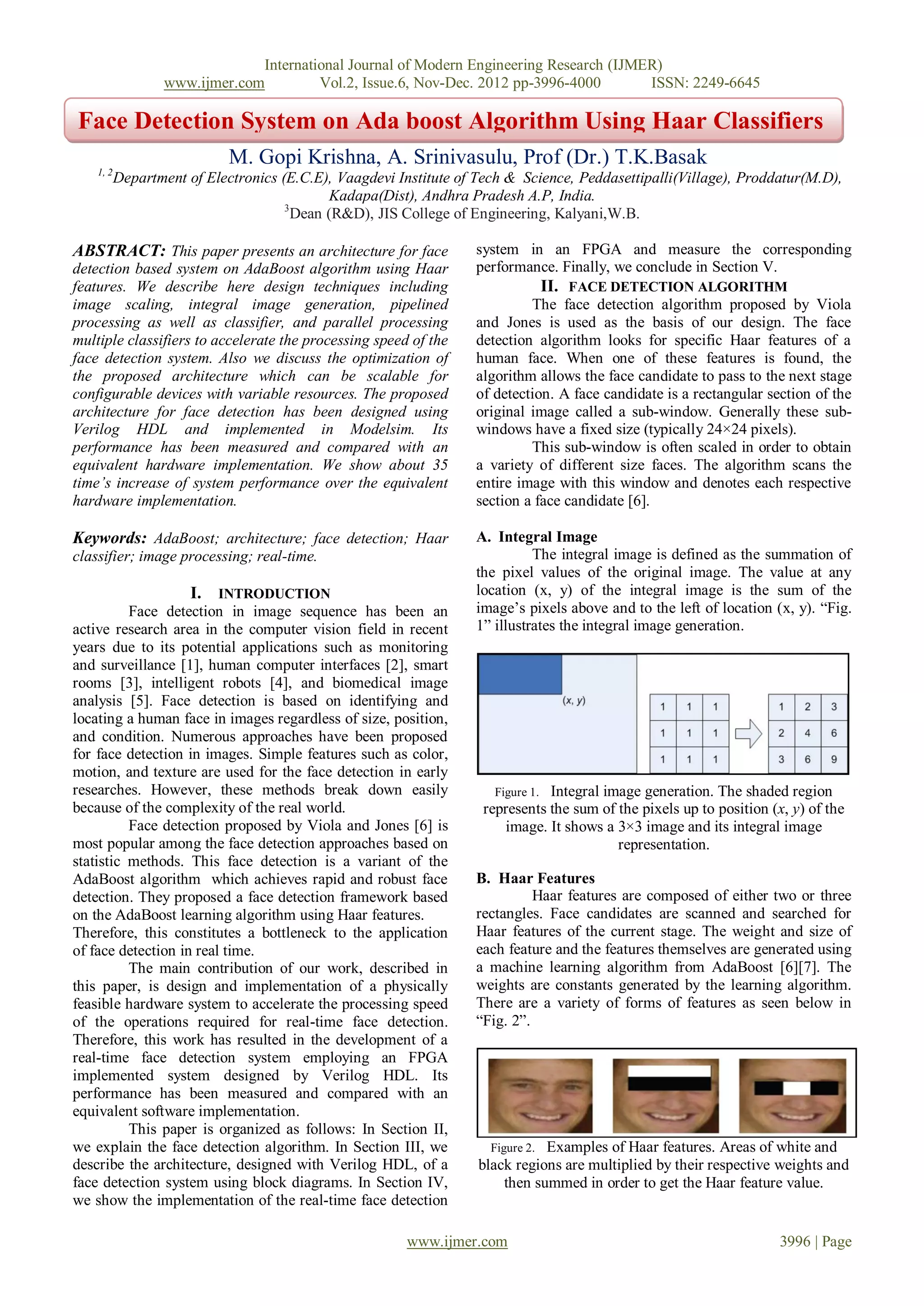 Face Detection System on Ada boost Algorithm Using Haar Classifiers | PDF | Computing ...