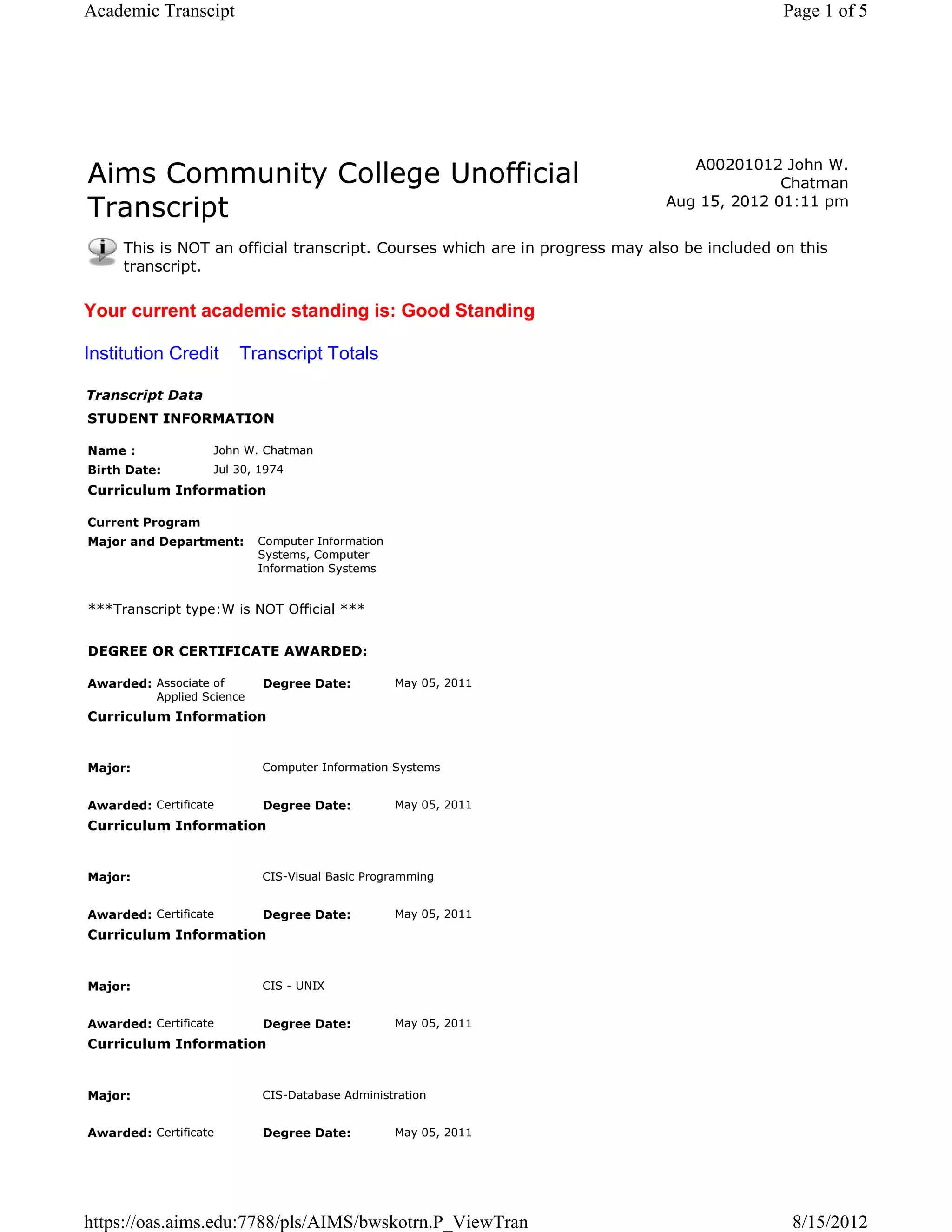 John-Chatman-Unofficial-Transcripts | PDF | Undergraduate Education ...