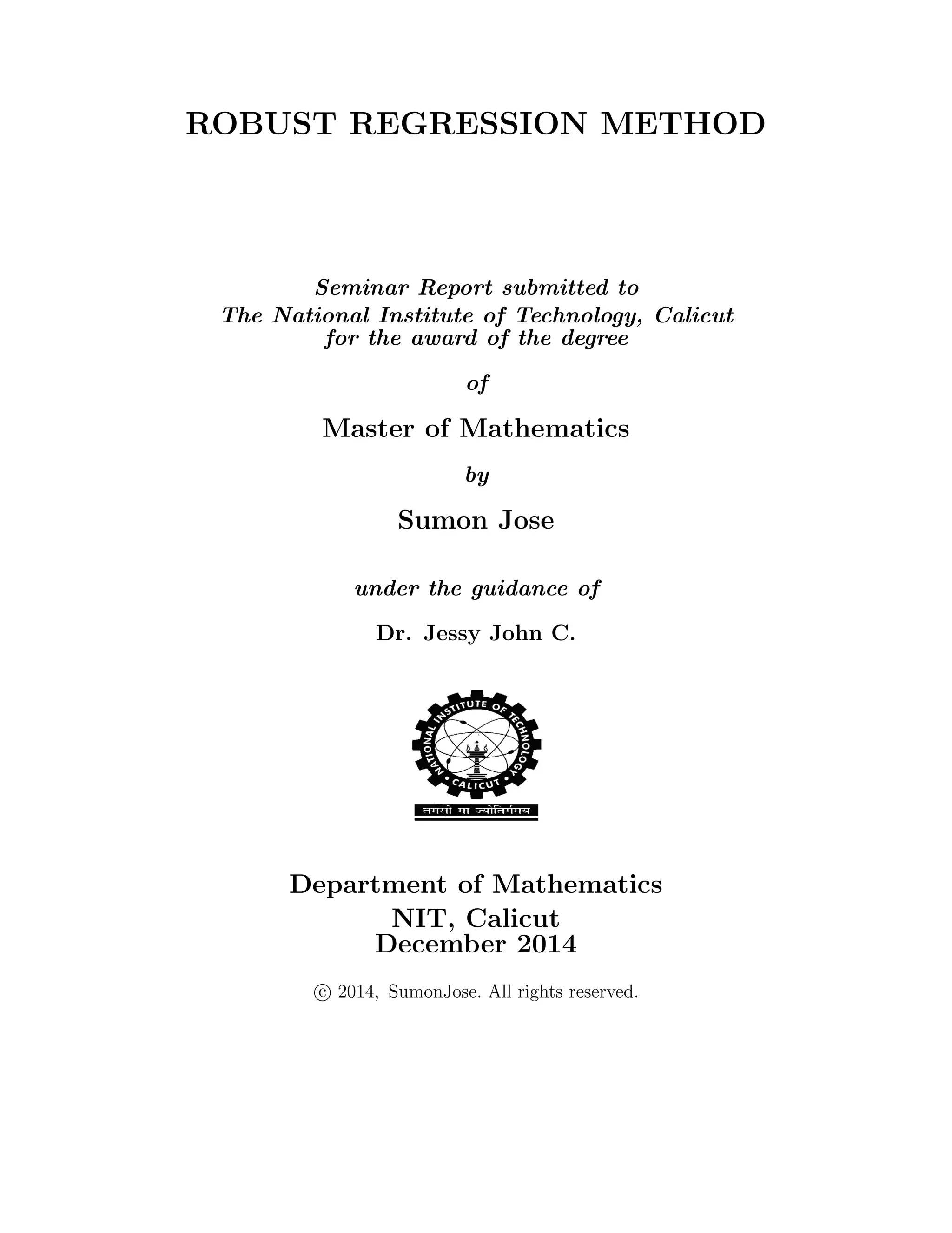 Seminar- Robust Regression Methods | PDF