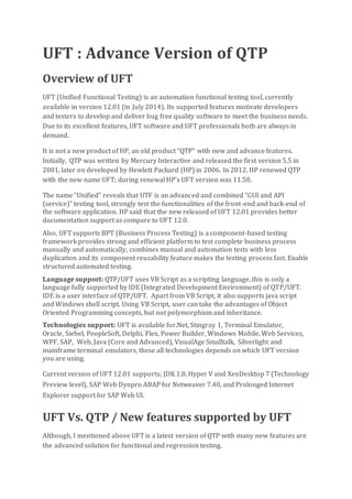 UFT- New features and comparison with QTP | PDF