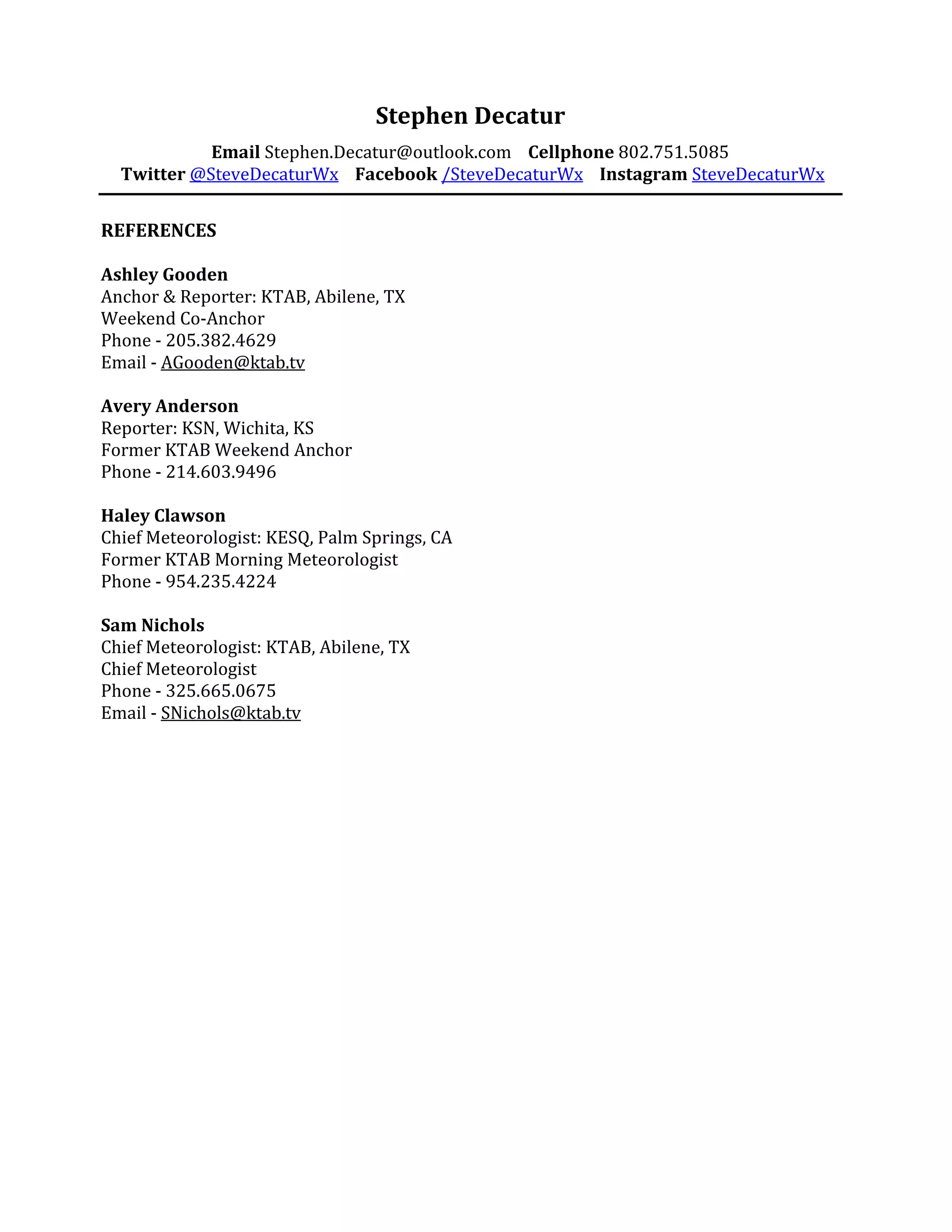 DECATUR_Resume | PDF | Television | Entertainment