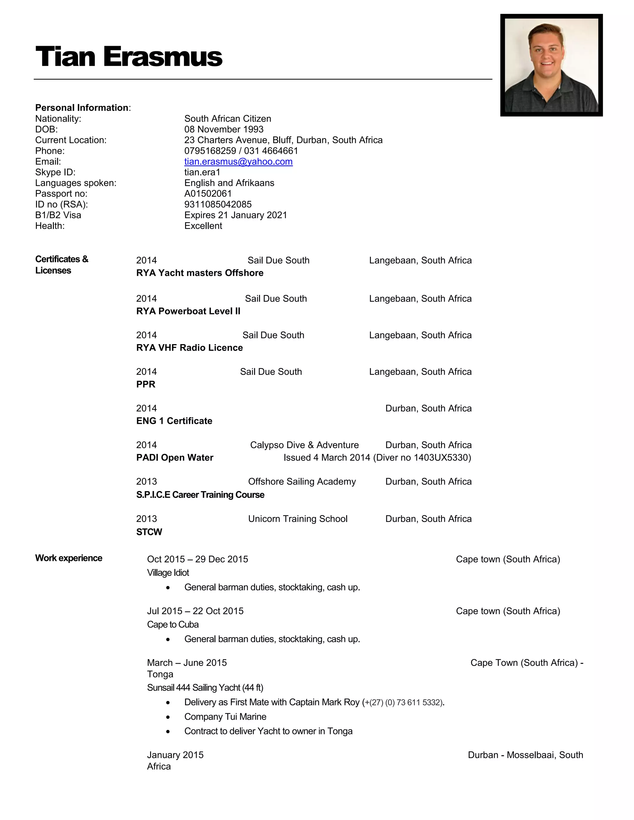 RESUME TIAN ERASMUS November 2015a | PDF