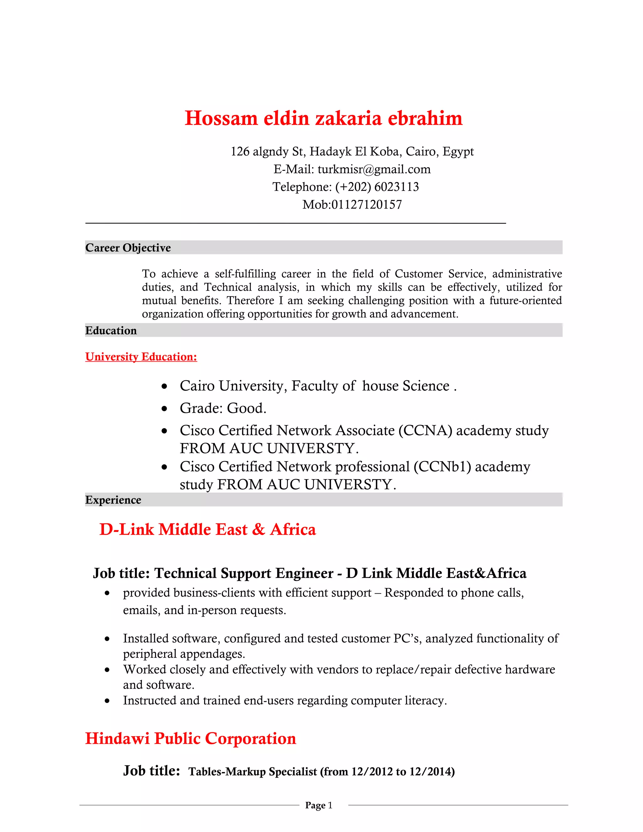 last-cv HOSSAM ZAKARIYA for jop - Copy22 | PDF