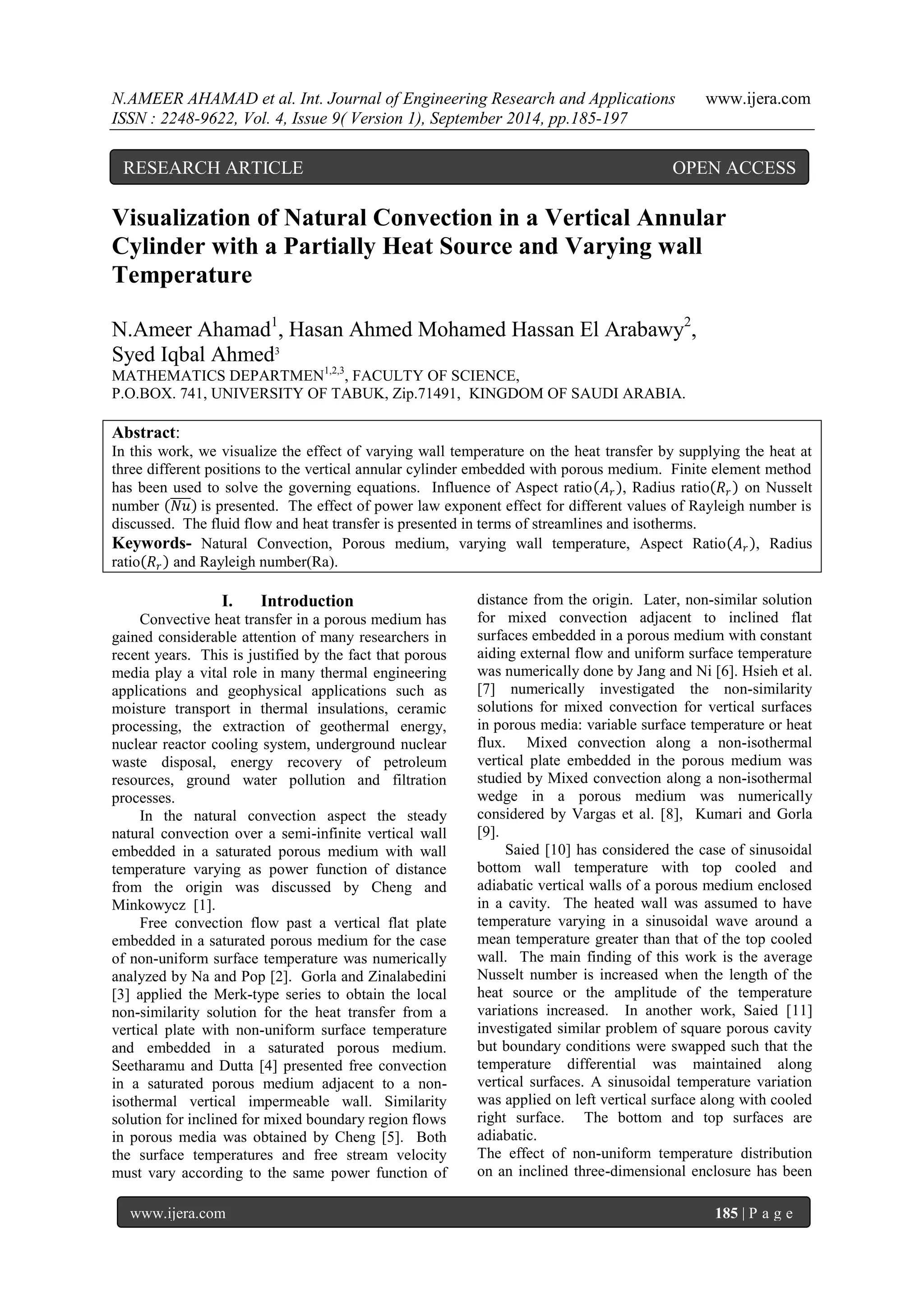 Visualization Of Natural Convection In A Vertical Annular Cylinder With