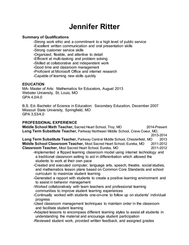 Jennifer Ritter Linked In Resume | DOCX | Professional School ...