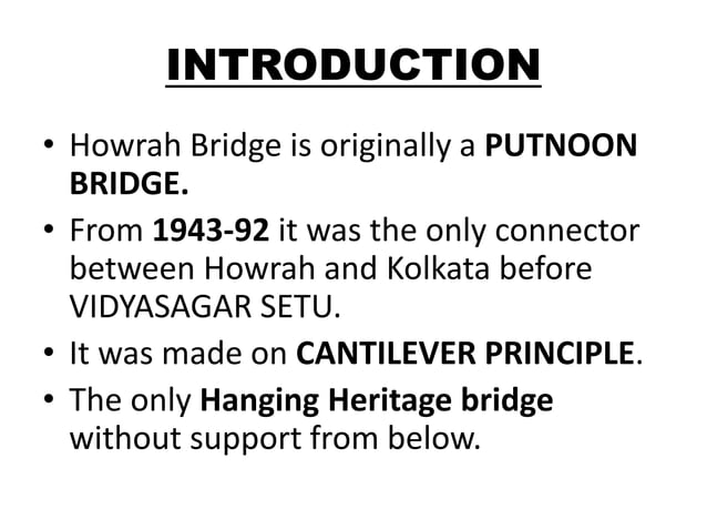HOWRAH BRIDGE(ESTD-1943) | PPTX | Travel
