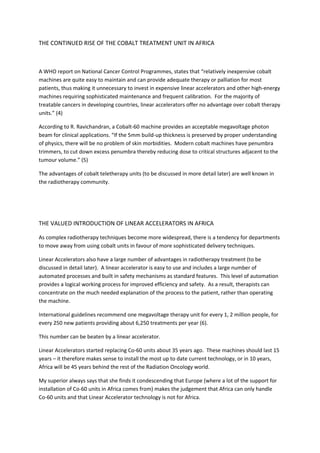 AFRICA IS CAPABLE OF USING LINEAR ACCELERATORS IN RADIOTHERAPY RATHER ...