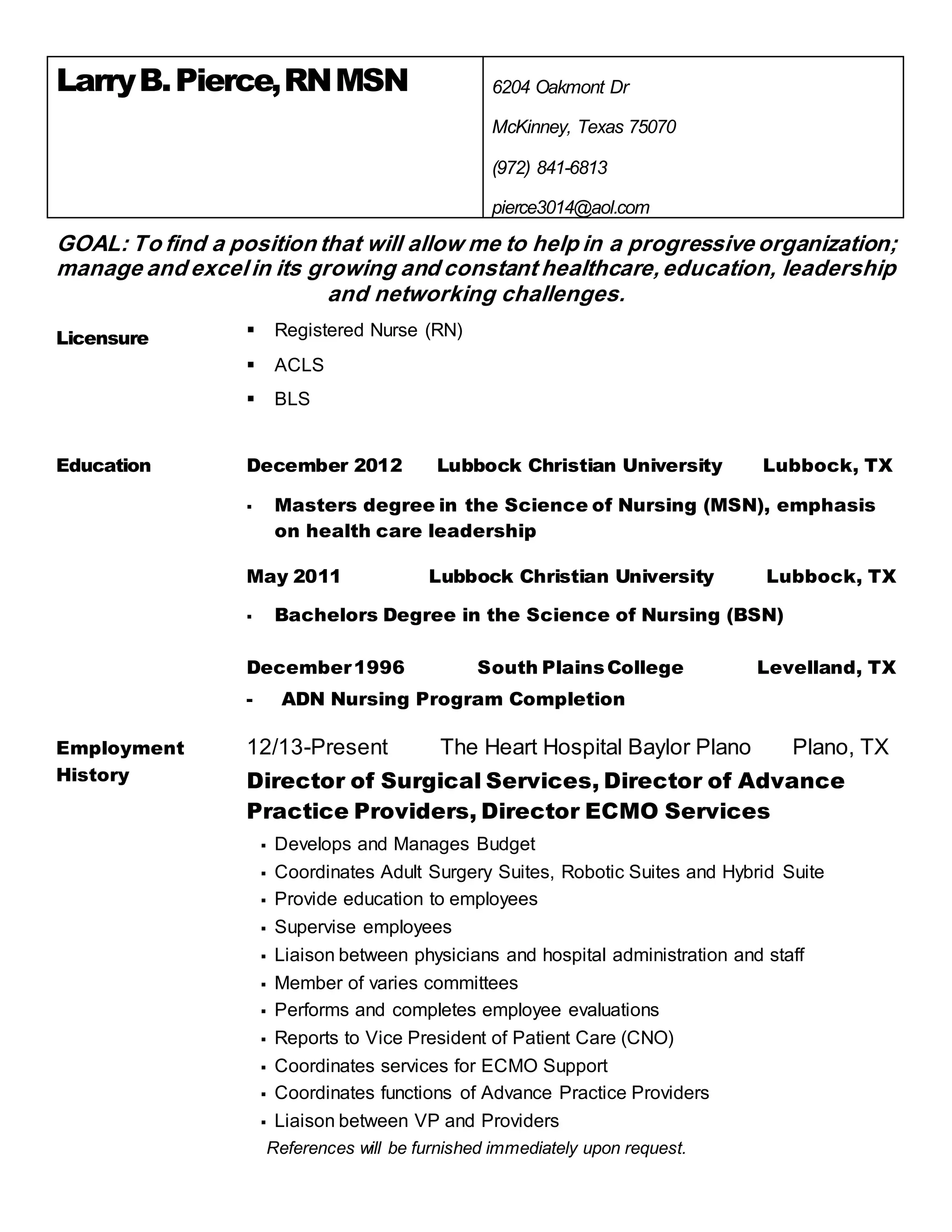 ResumeLarry PierceFinal | DOCX | Healthcare Industry | Industries