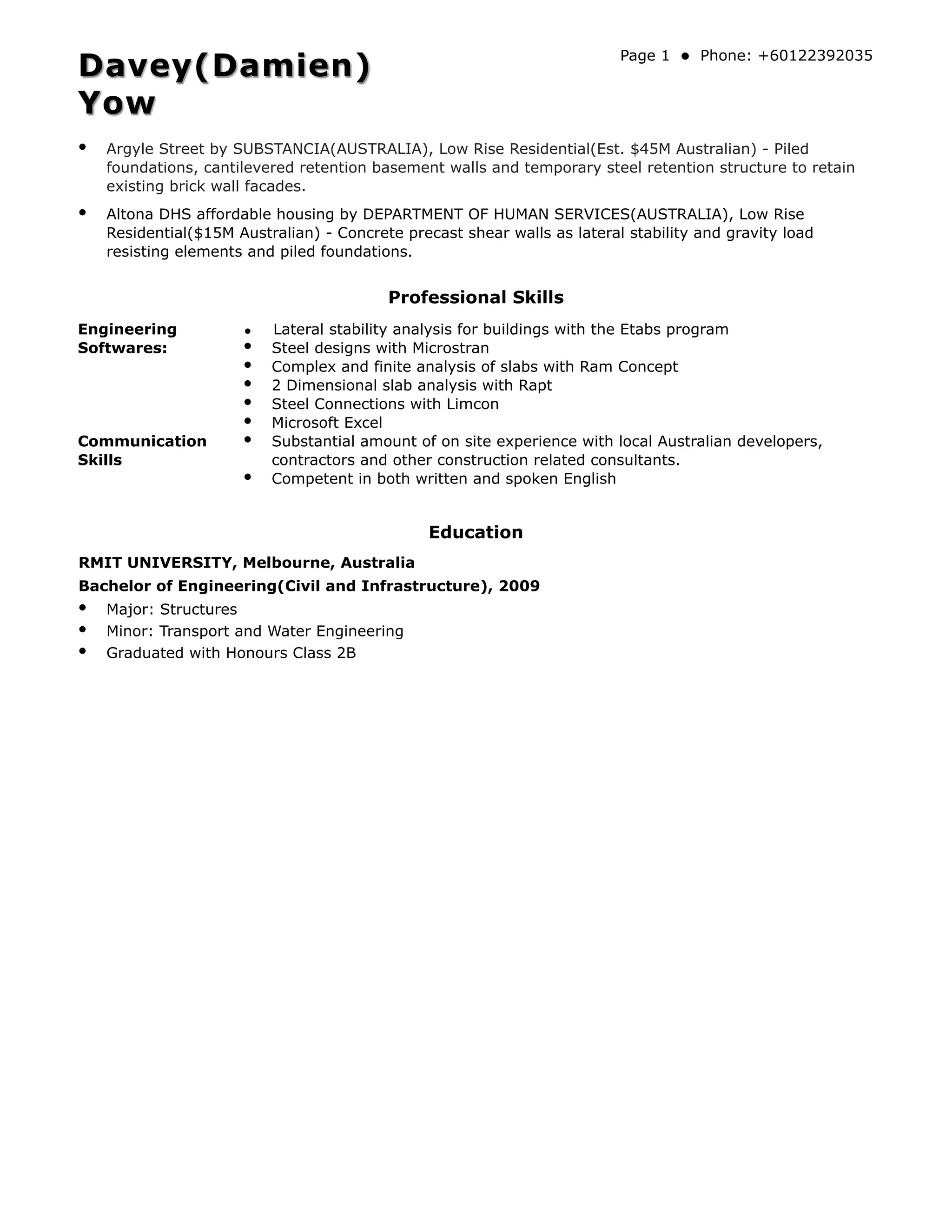 CV - Davey Yow Aus | PDF