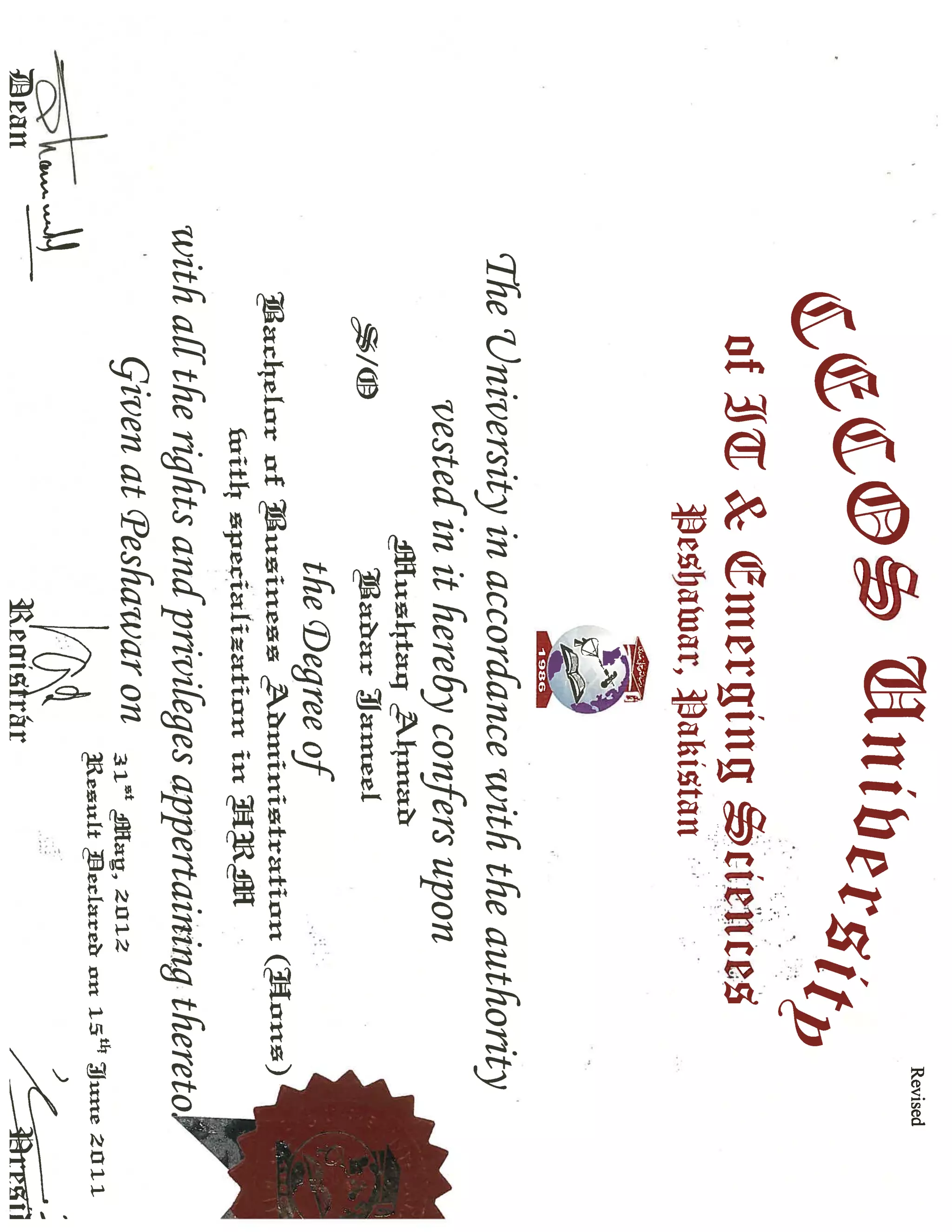 mushtak bachelor certificate | PDF