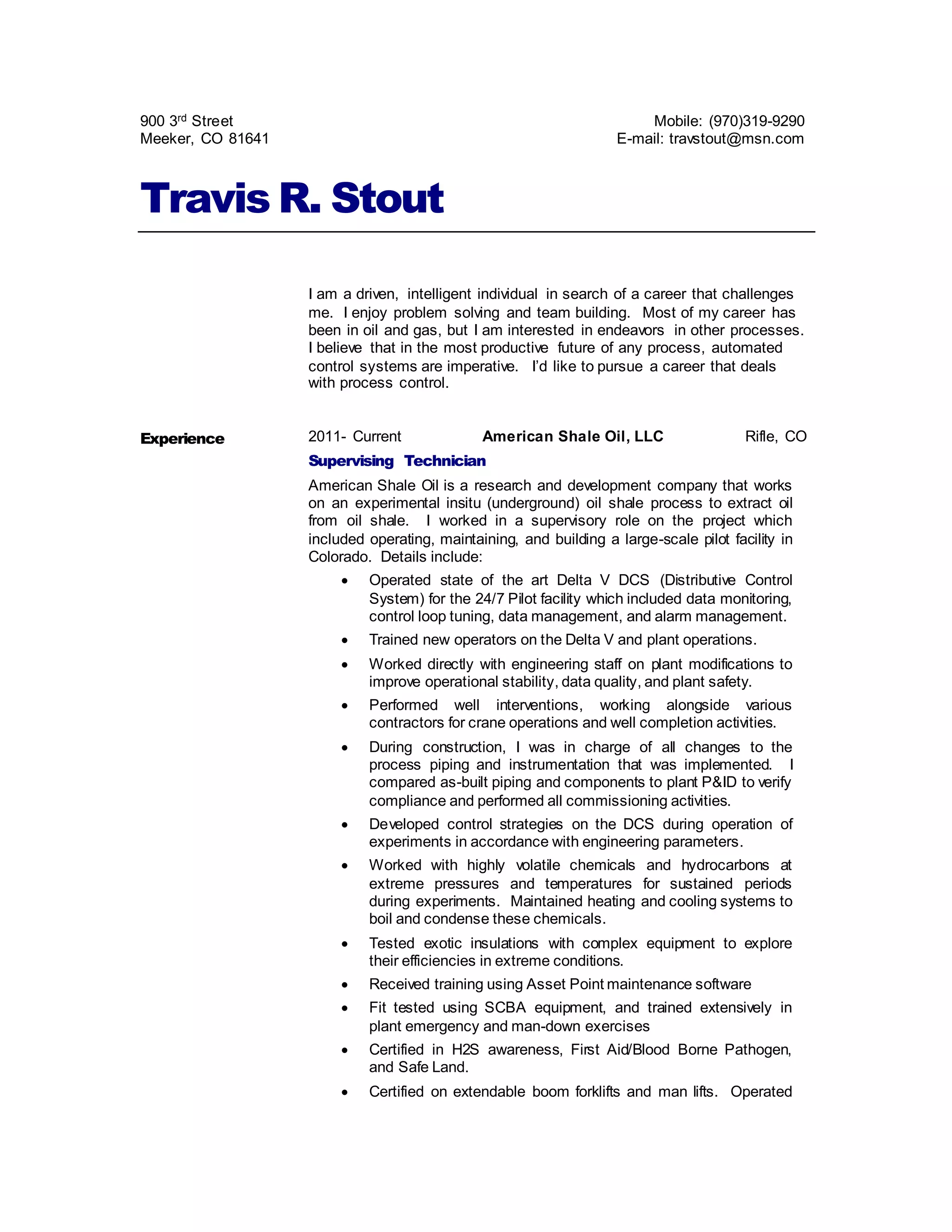Travis Stout Resume | DOCX