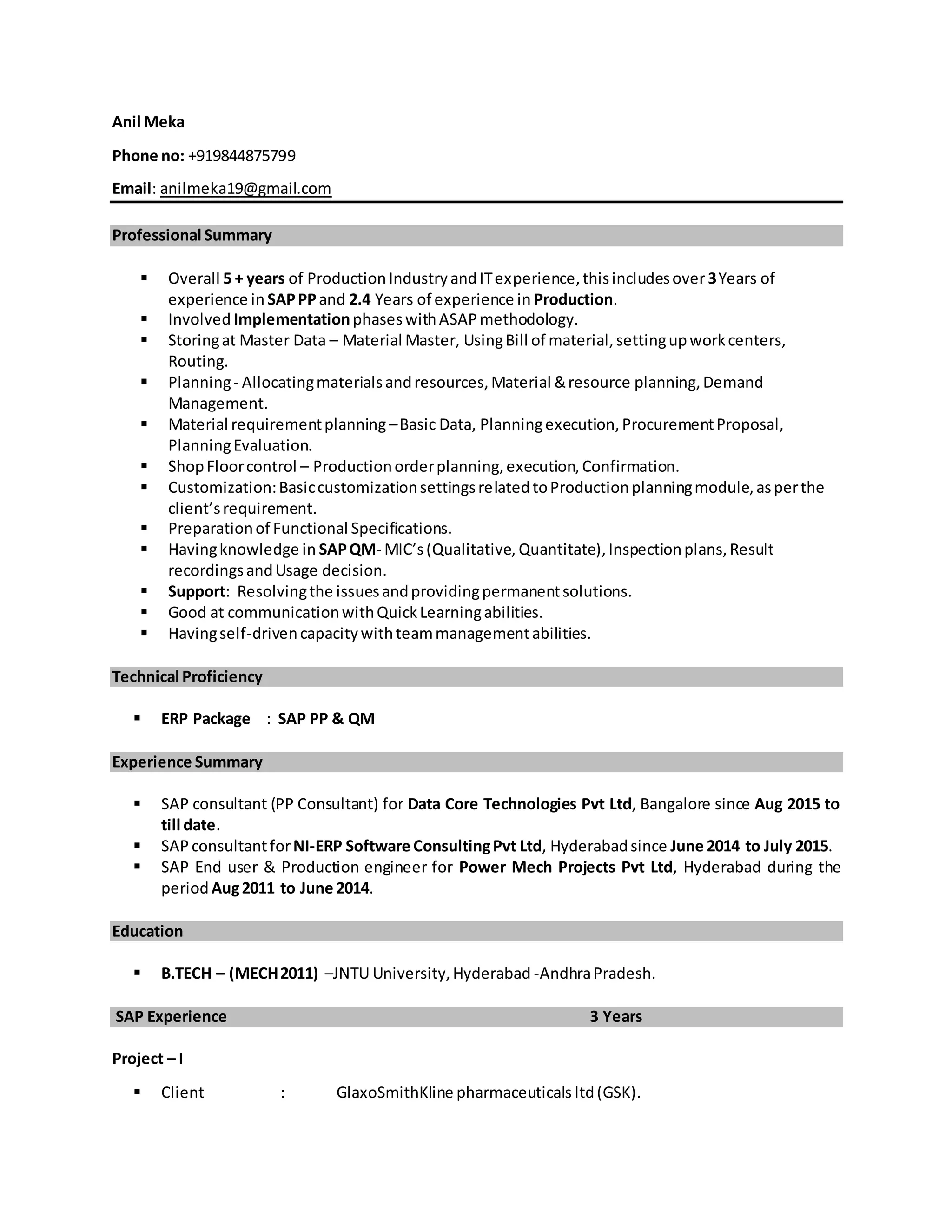 Anil resume | DOCX | Business | Business and Finance