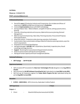 Anil resume | DOCX | Business | Business and Finance