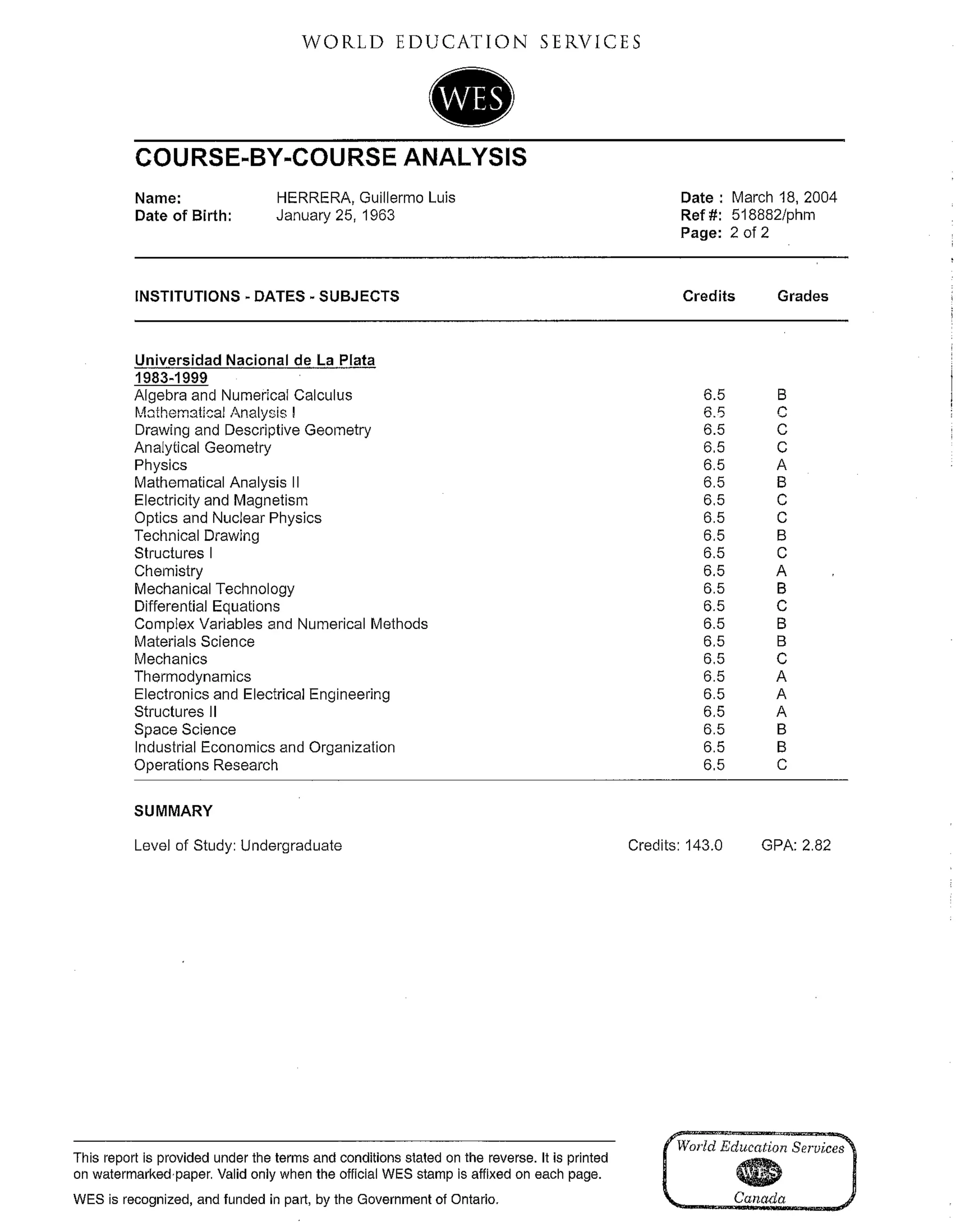 WES Transcript | PDF | Free Download