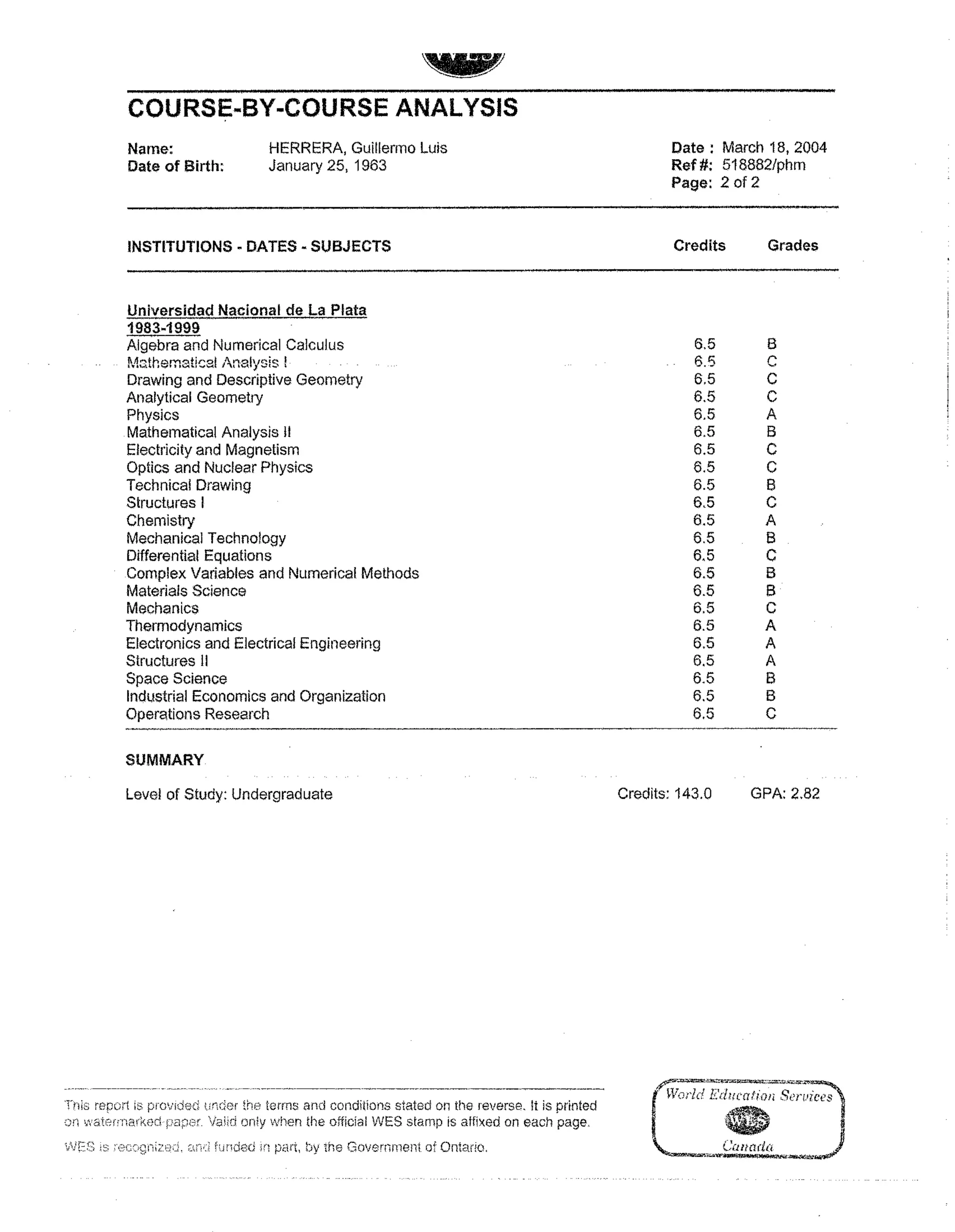 WES Transcript | PDF | Free Download