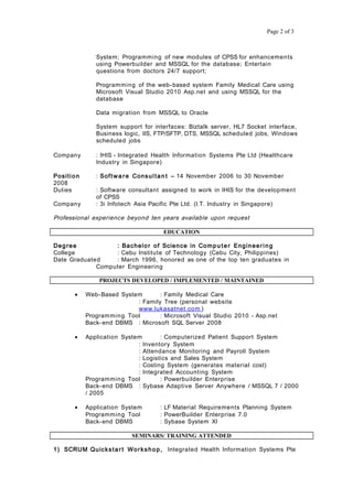 Resume of Luke Arenasa | DOC | Databases | Computer Software and Applications