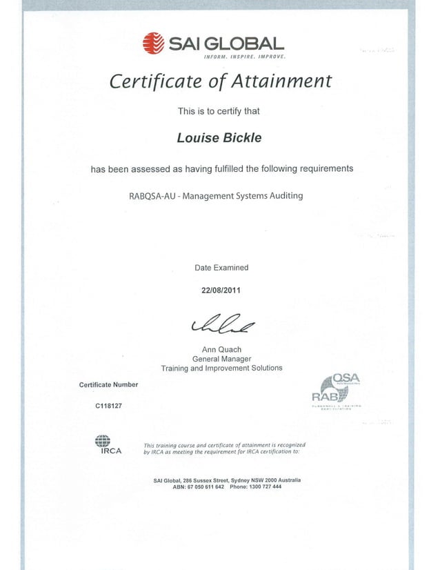 Management Systems Auditing Certificate | PDF