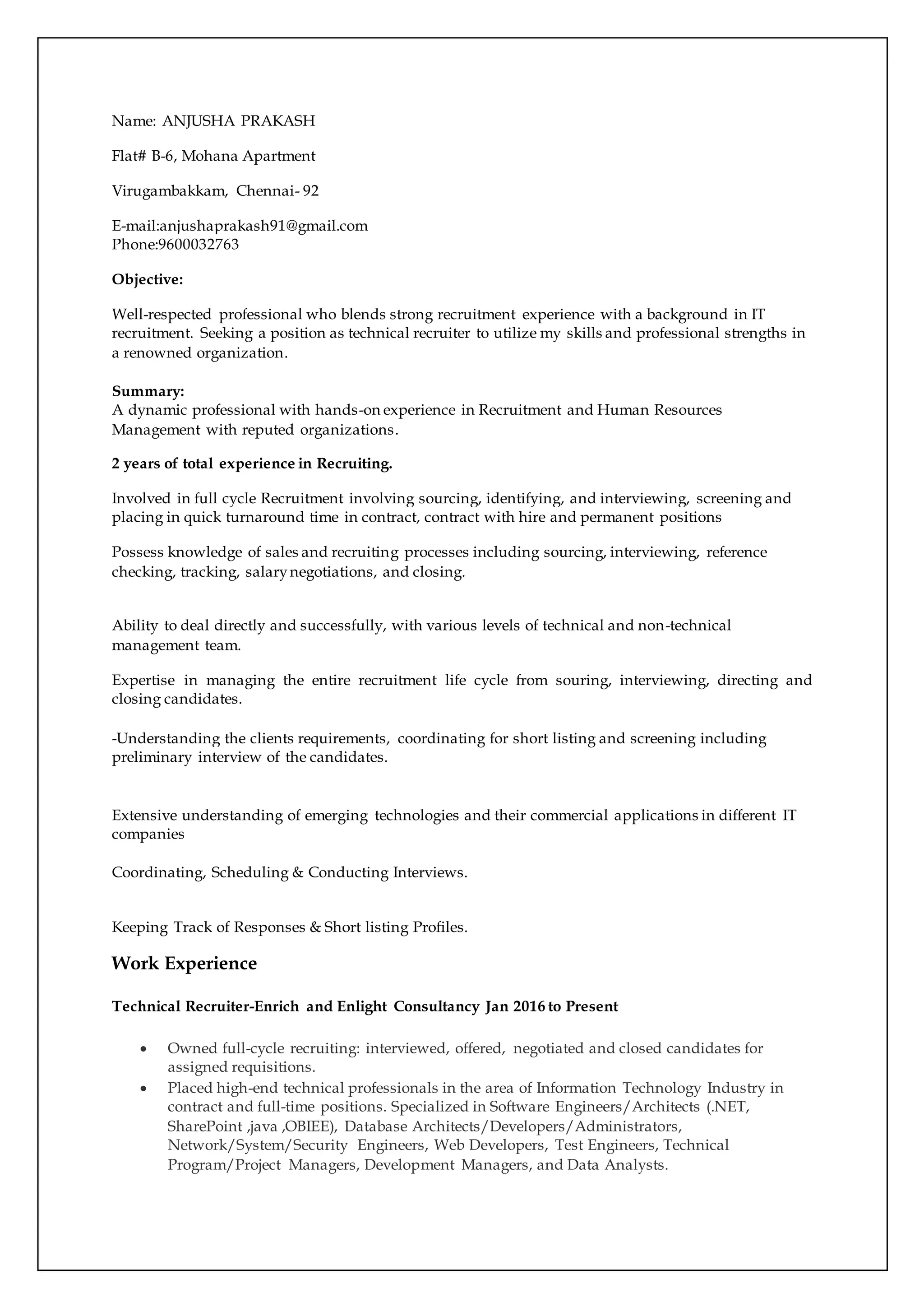 Anju_Resume | DOCX | Human Resources | Business