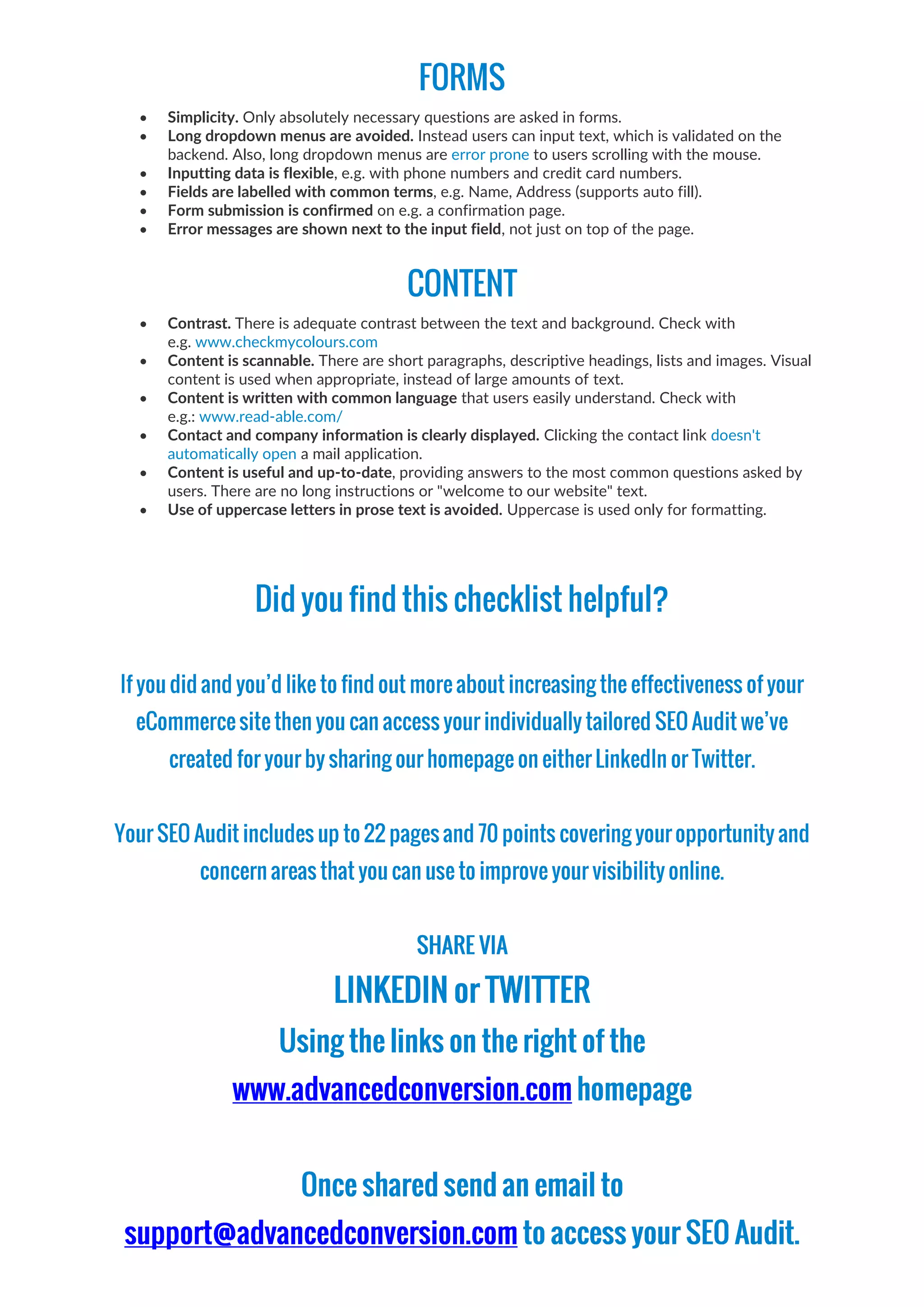 eCOMMERCE CONVERSION CHECKLIST | PDF