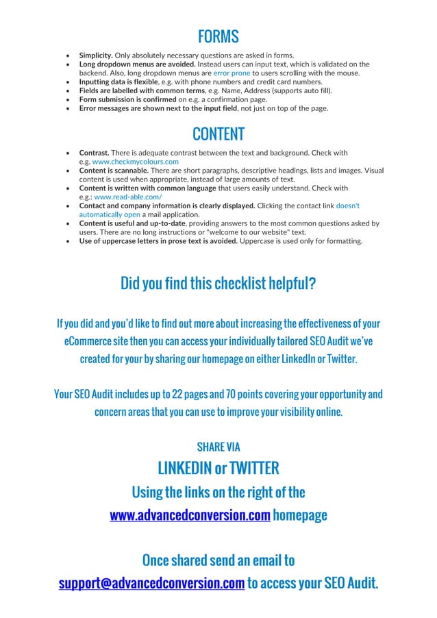 eCOMMERCE CONVERSION CHECKLIST | PDF