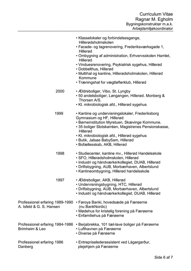 Curriculum Vitae Ragnar M. Egholm | PDF