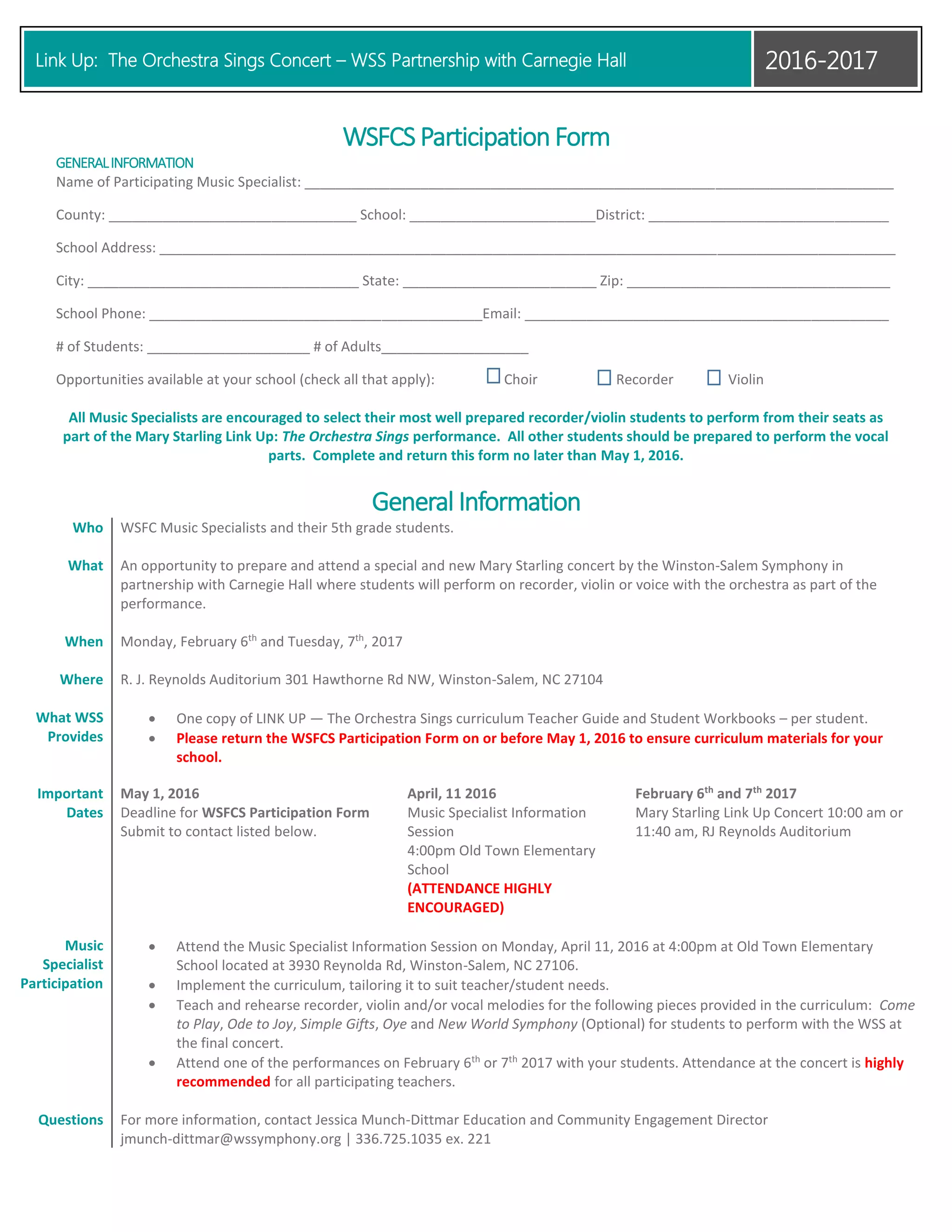 WSFCS Link Up Participation Form | PDF