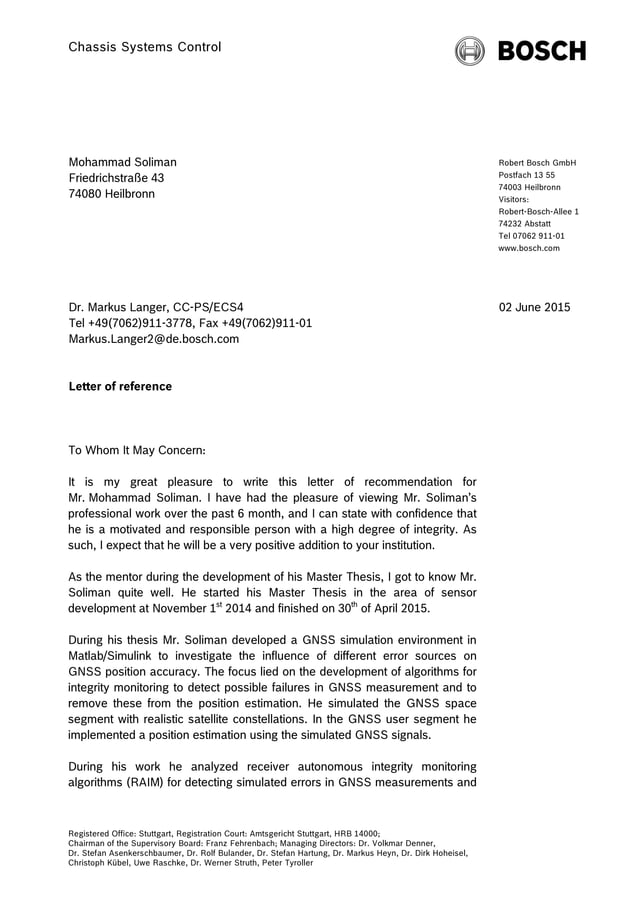 Bosch Reference Letter | PDF | Geography | Science