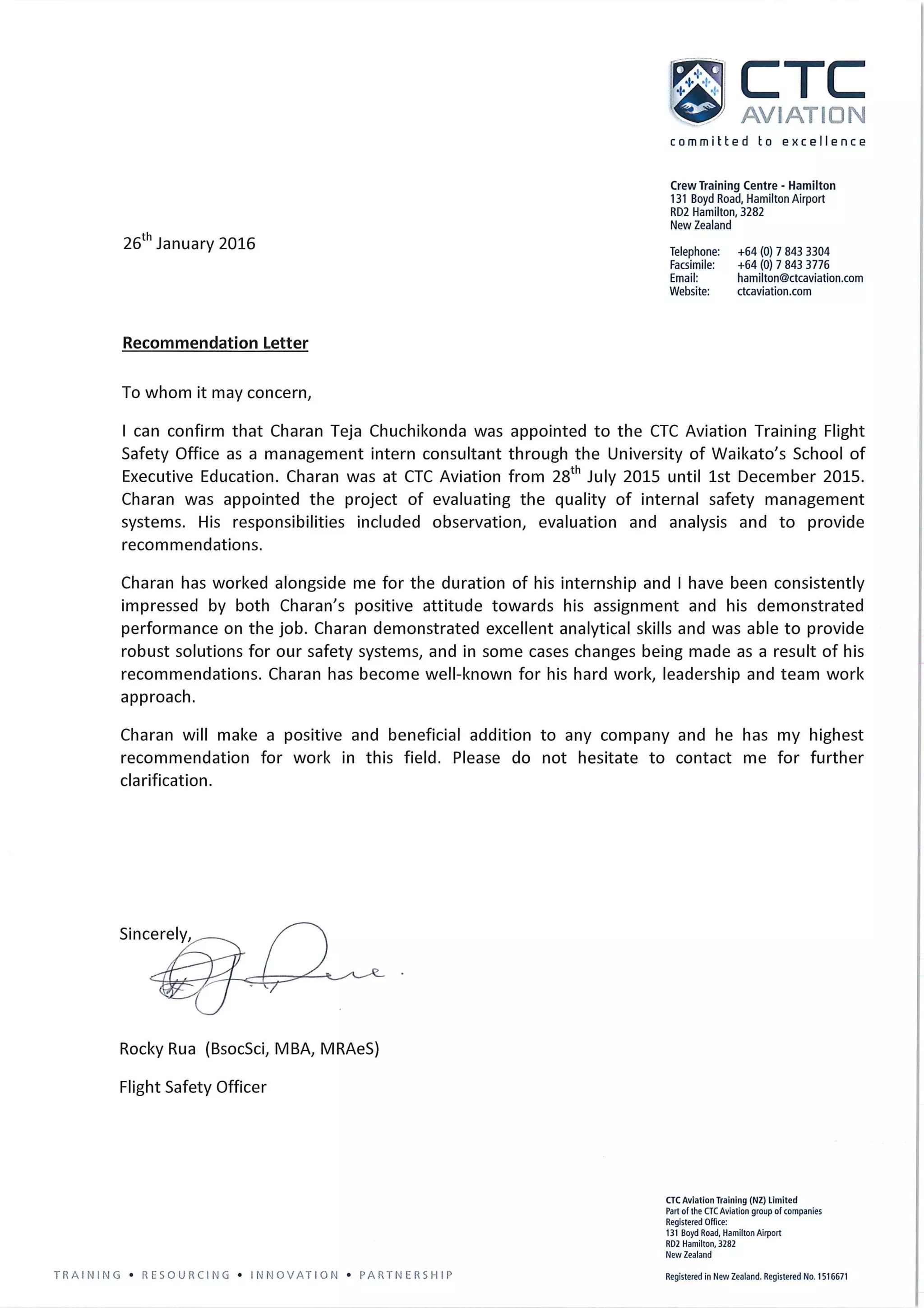 Rocky Rua reference letter | PDF