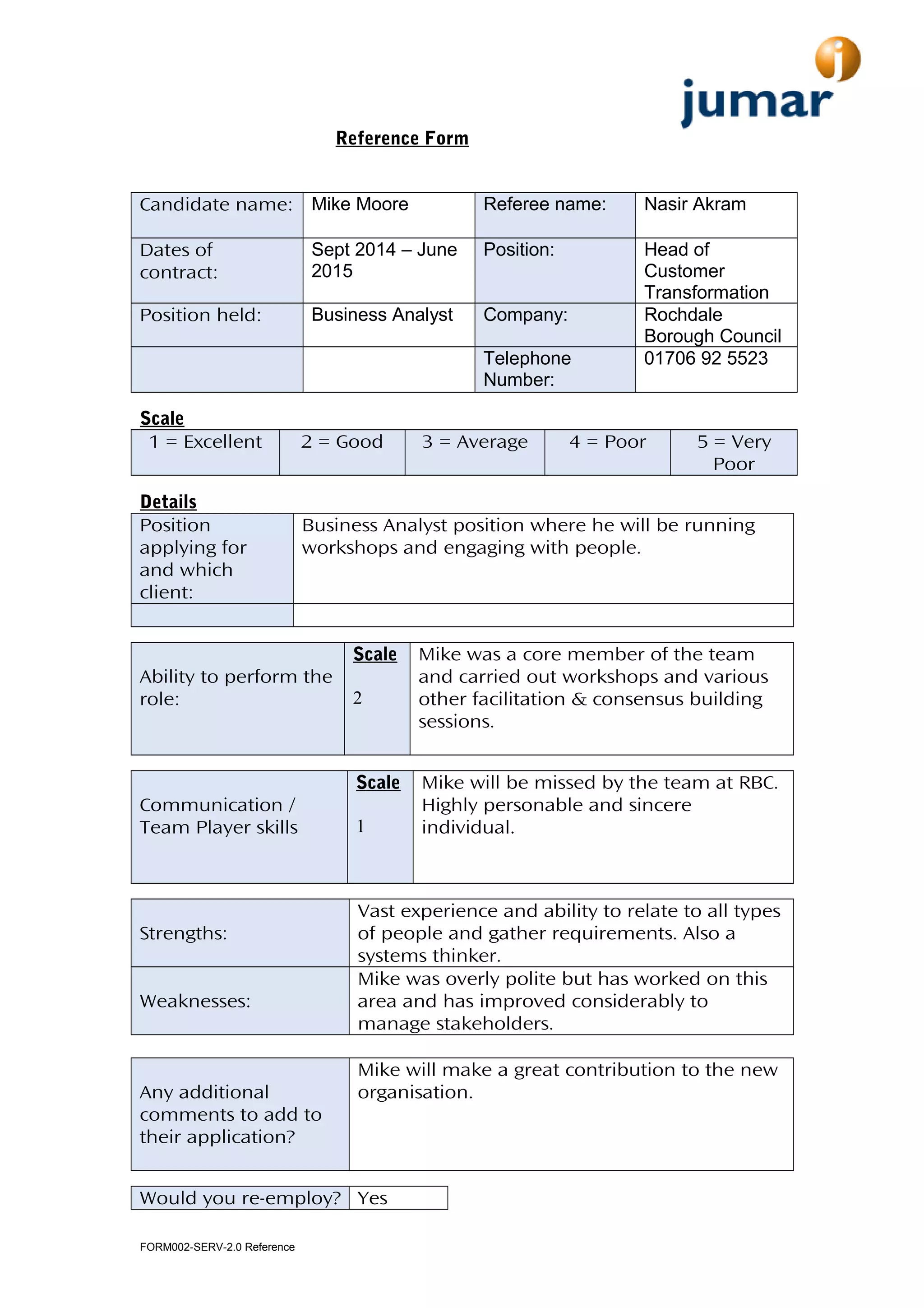 Jumar reference form MM | PDF