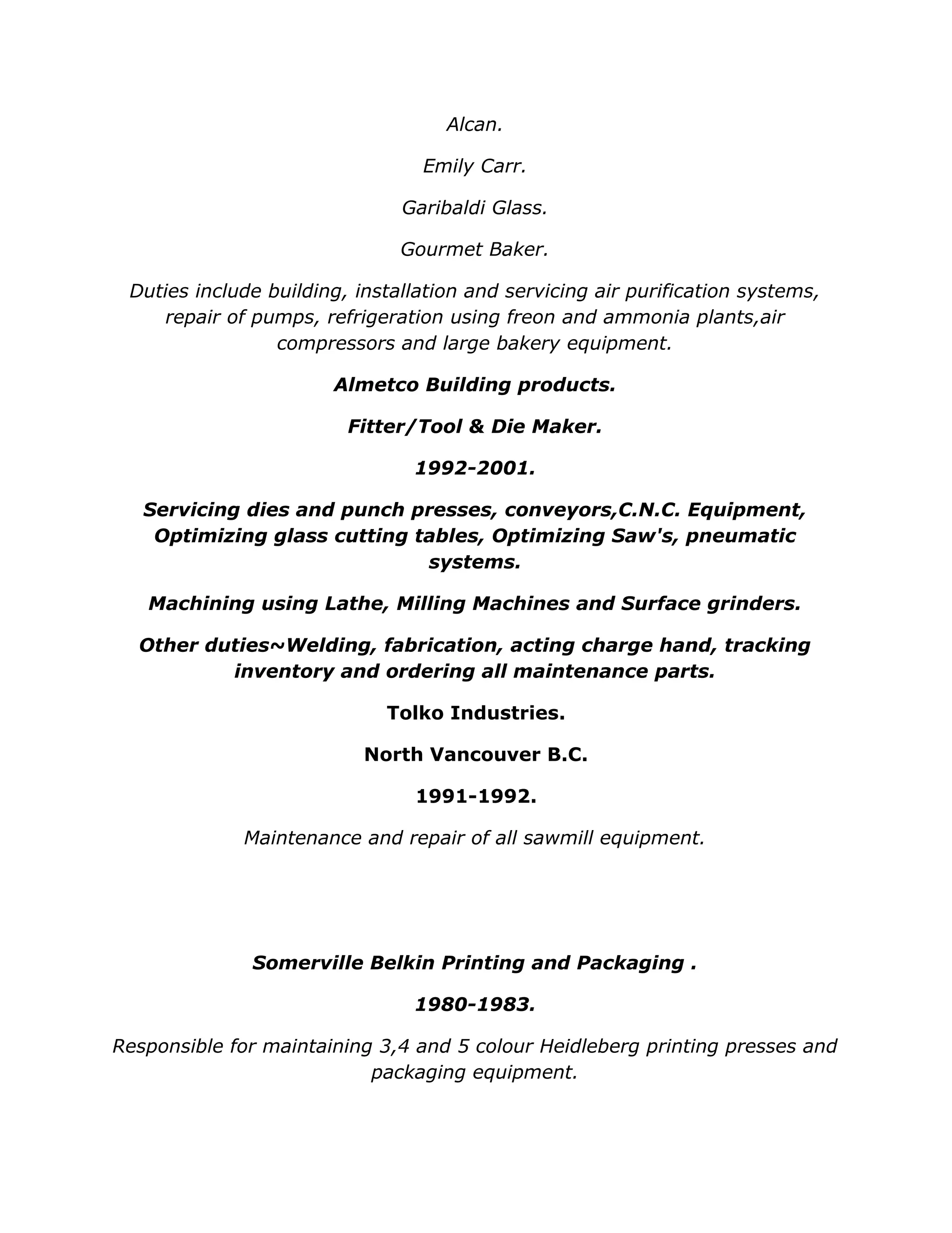 Alun Evans Resume | DOC | Manufacturing Industry | Industries