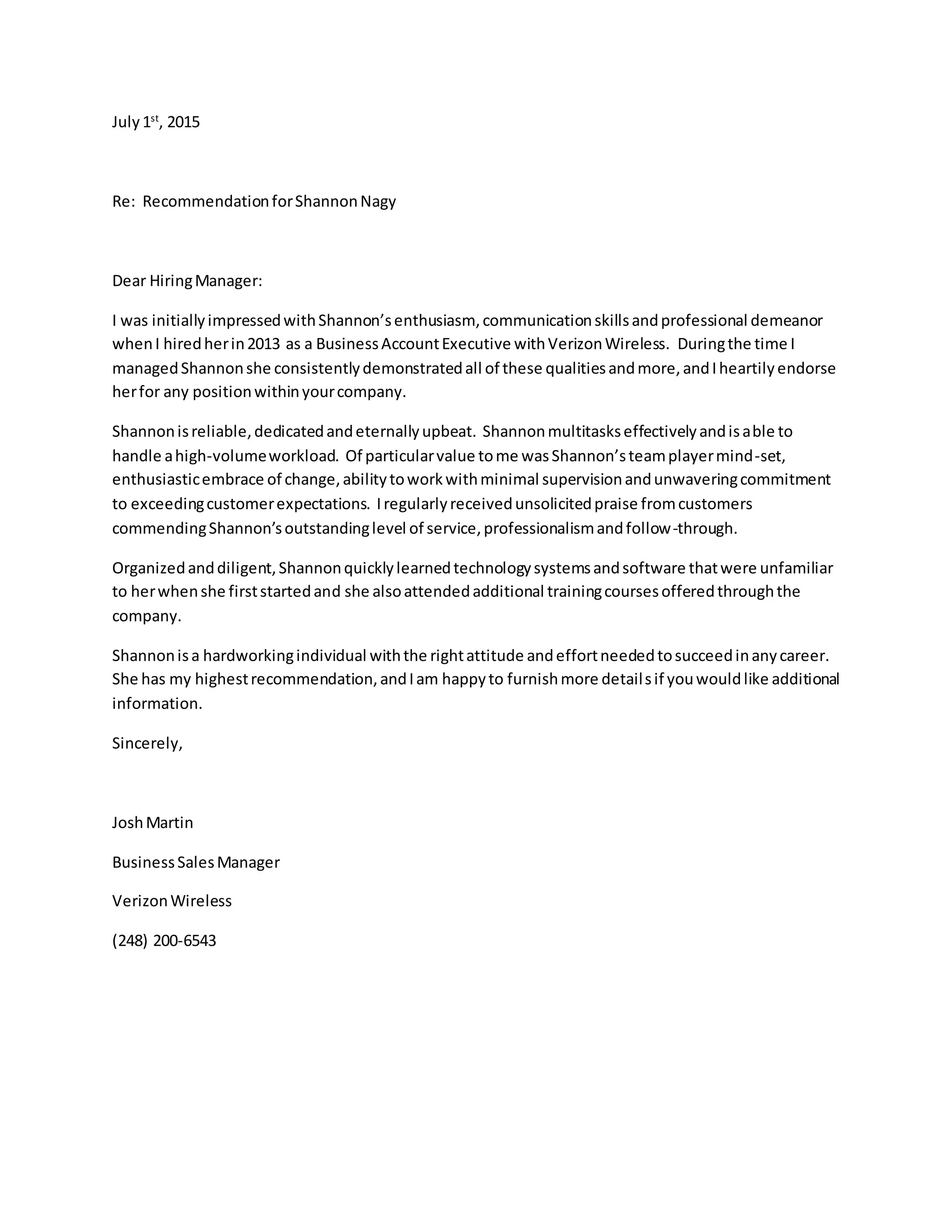 Shannon Nagy Recommendationjosh (1) | DOCX