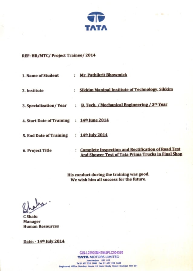 Tata Motors Internship | PDF