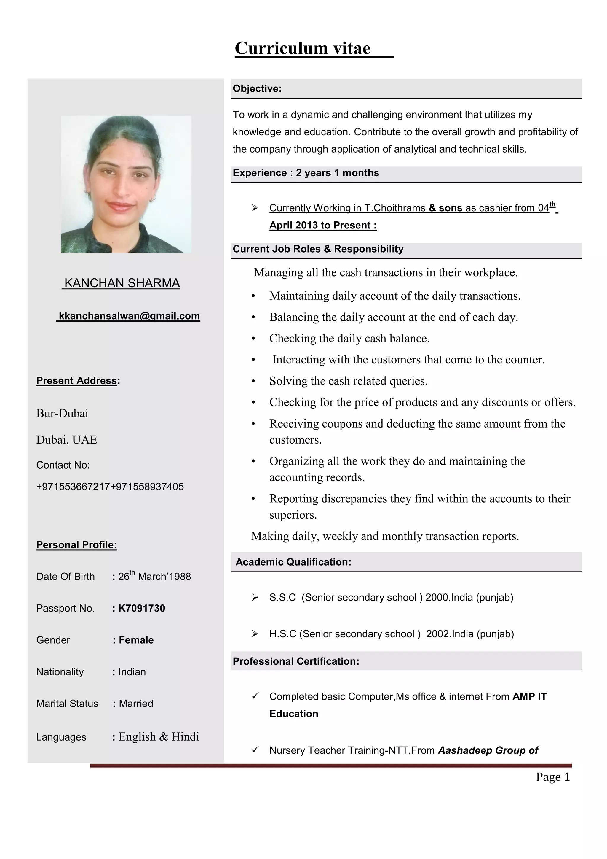 cv kanchan - Copy | PDF