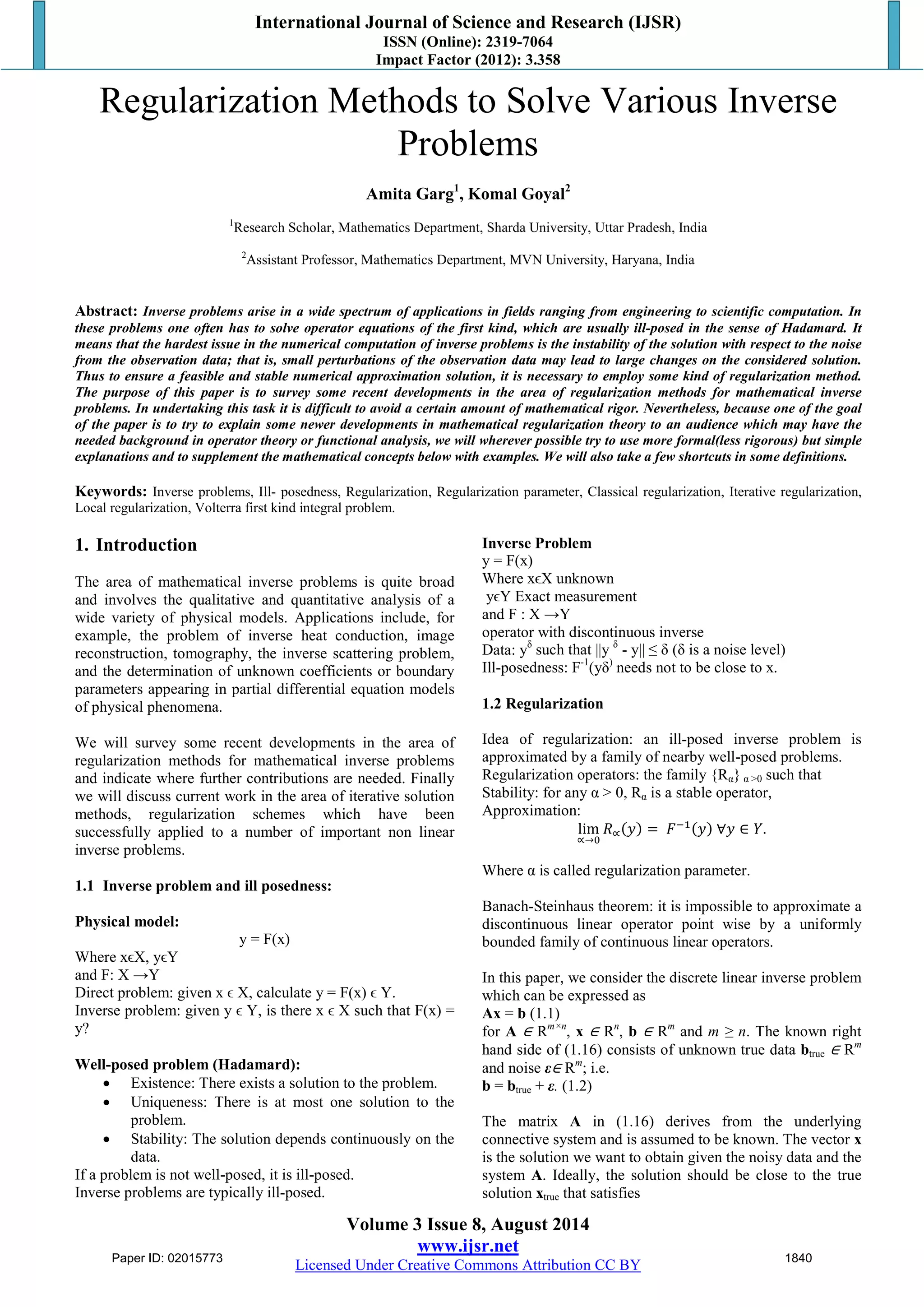 Regularization Methods to Solve | PDF