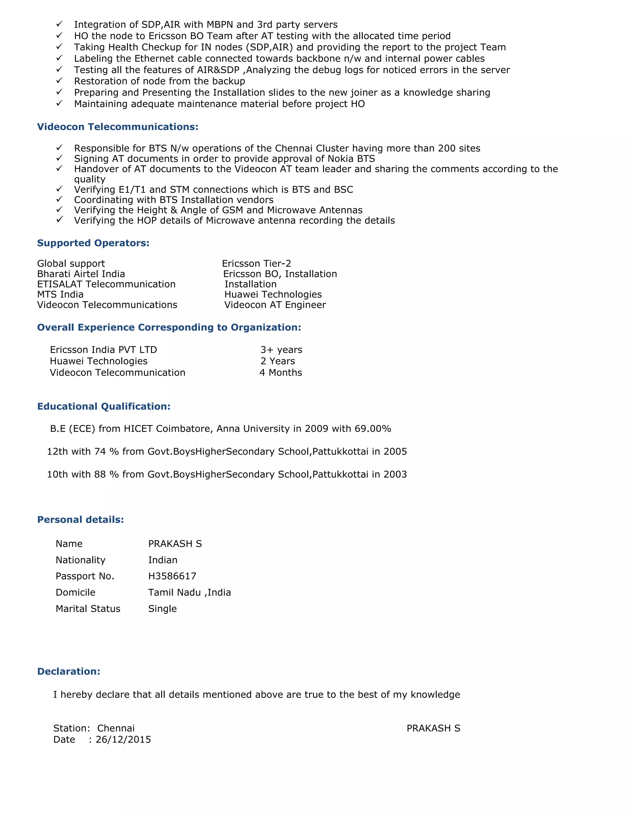 OCS ENGINEER_PRAKASH S | PDF