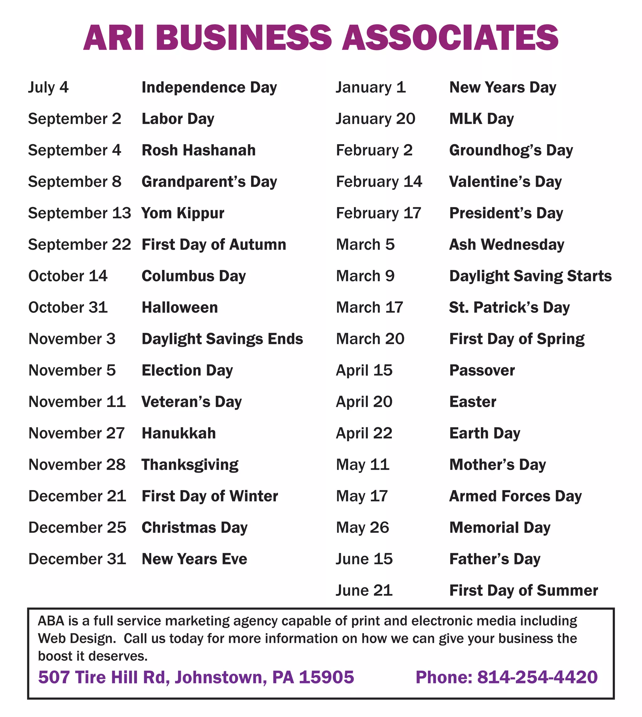 ABA 2014 Calendar | PDF | National & Civic Holidays | Holidays