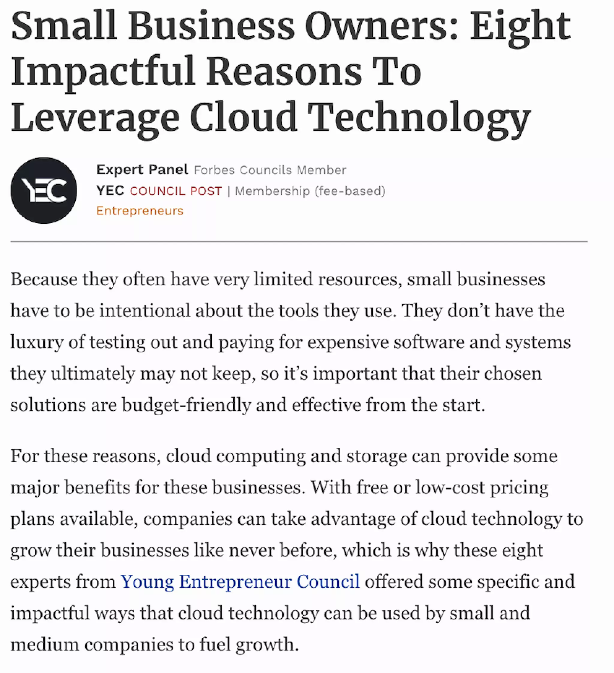 Small Business Owners: Eight Impactful Reasons To Leverage Cloud Technology | PDF