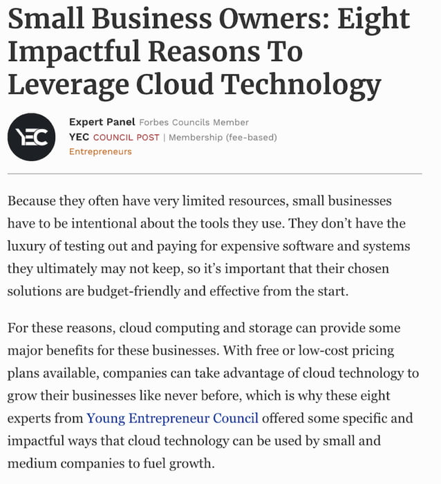 Small Business Owners: Eight Impactful Reasons To Leverage Cloud Technology | PDF