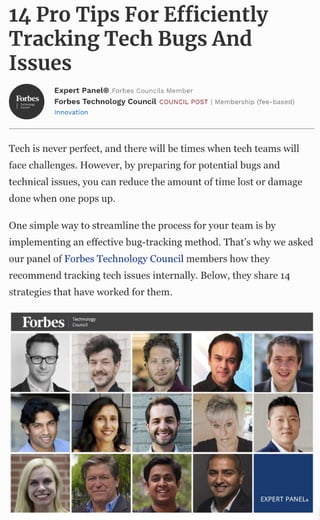 14 Pro Tips For Efficiently Tracking Tech Bugs And Issues